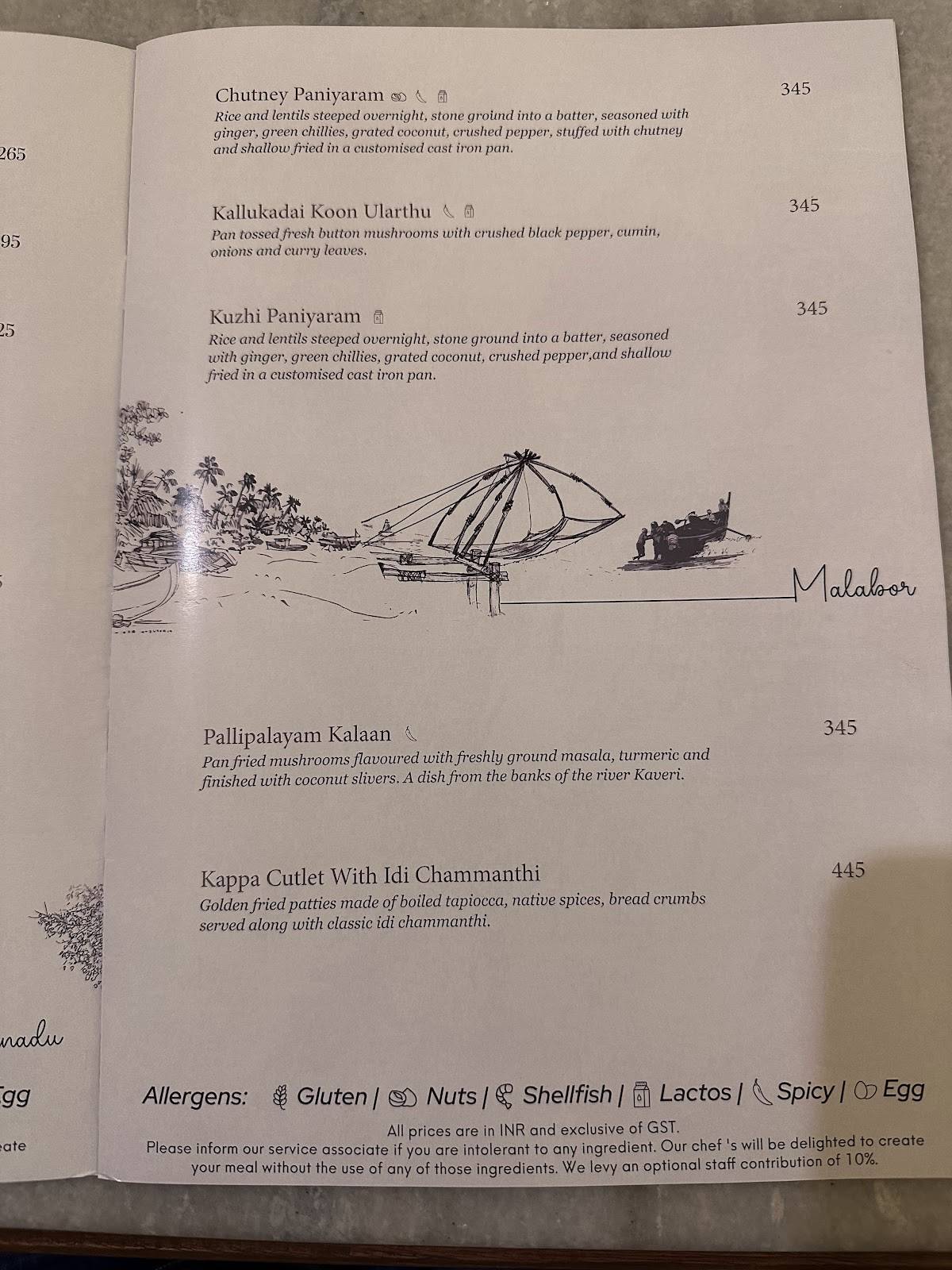 Menu at Savya Rasa, Chennai
