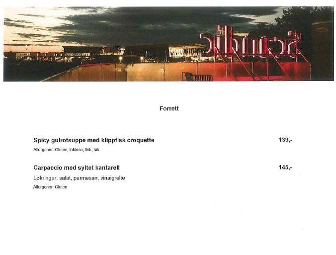 Menu at Scandic Rock City, Namsos