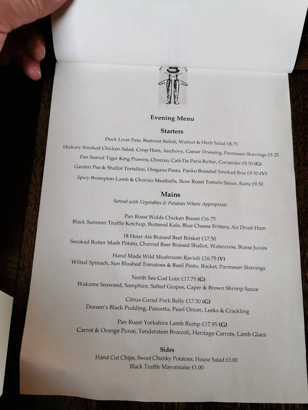 Menu at The Farrier restaurant, Scarborough