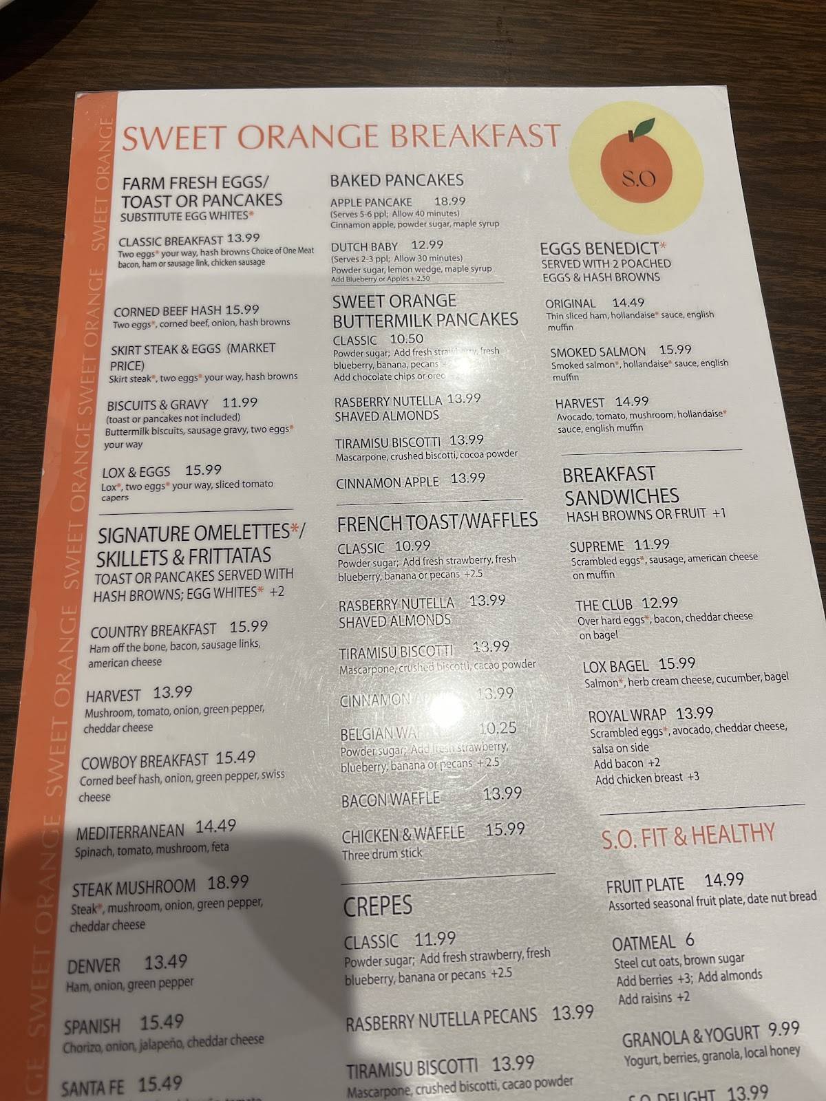 Menu at Sweet Orange Pancake House & Cafe, Schaumburg