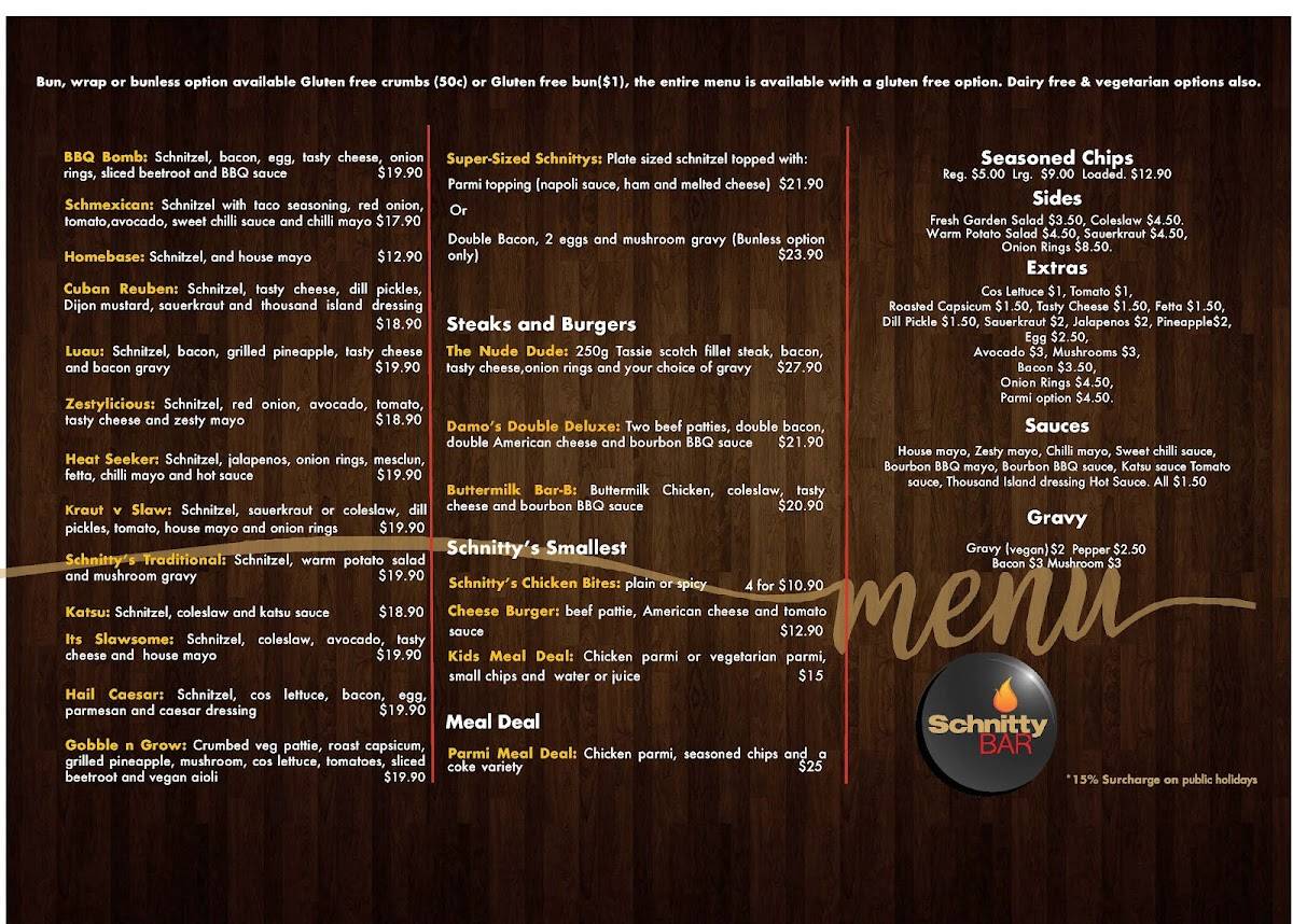 Menu at Schnitty Bar, Invermay