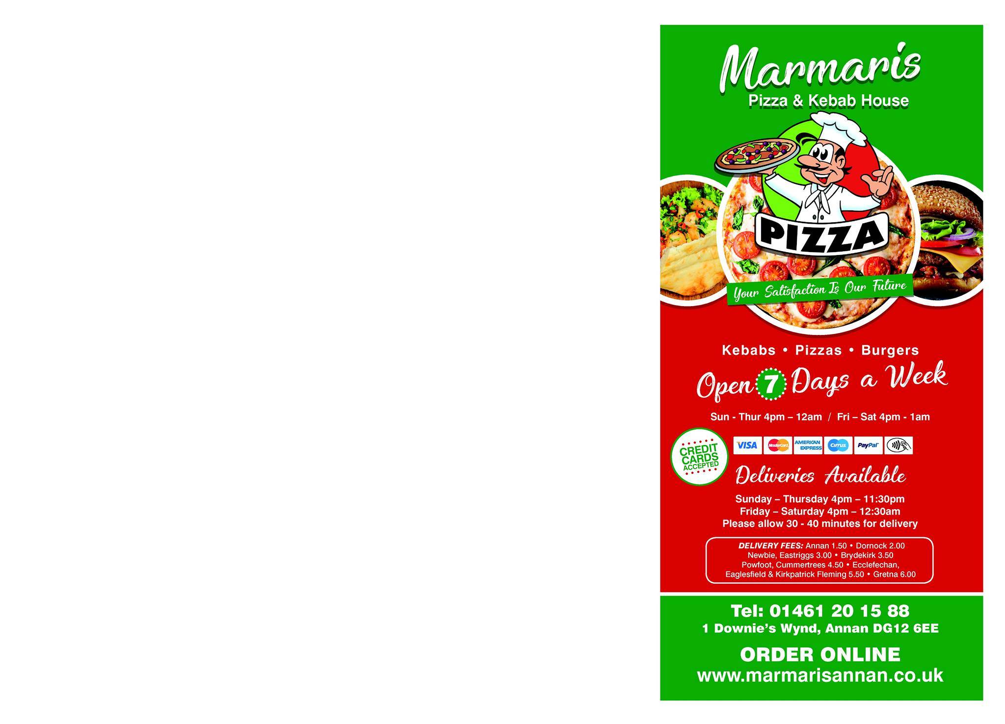 Carta de pizzería Scoffable Marmaris Pizza & Kebab Annan, Annan