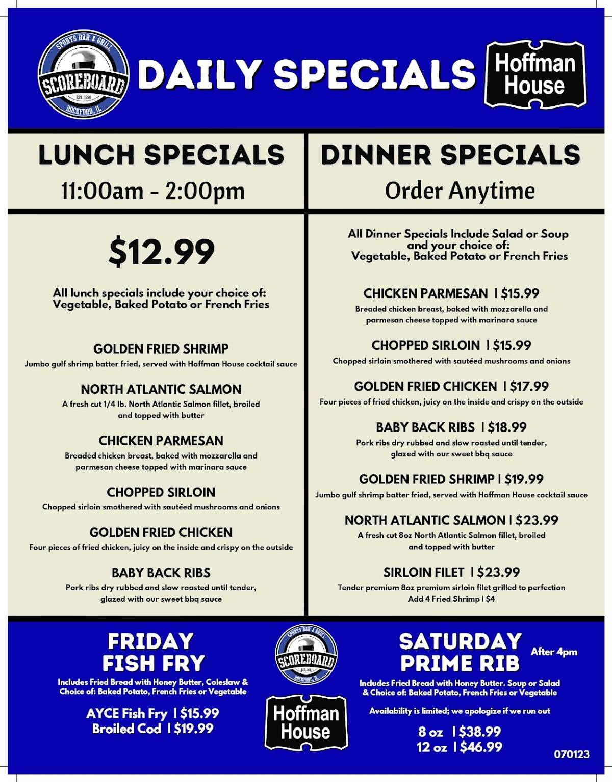 Menu at Hoffman House Restaurant & Scoreboard Bar, Rockford