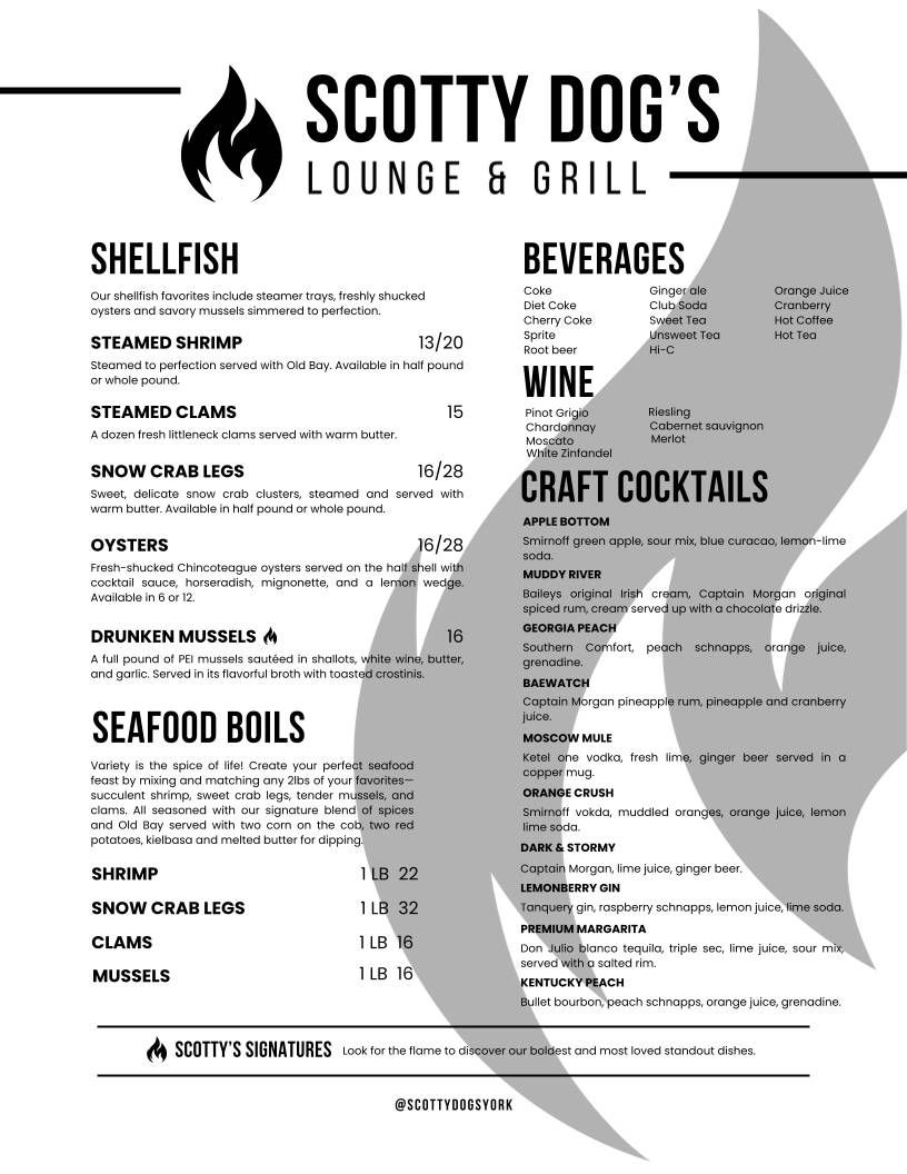 Menu at Scotty Dog's Lounge & Grill restaurant, York
