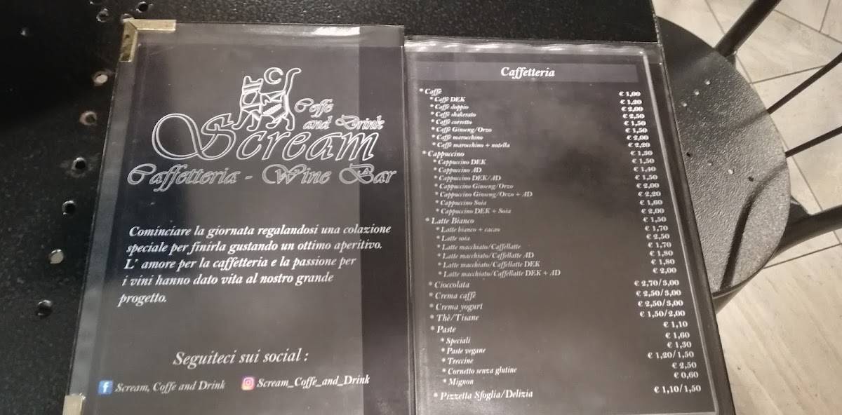 Menu at Scream Coffee and Drink pub & bar, Assemini