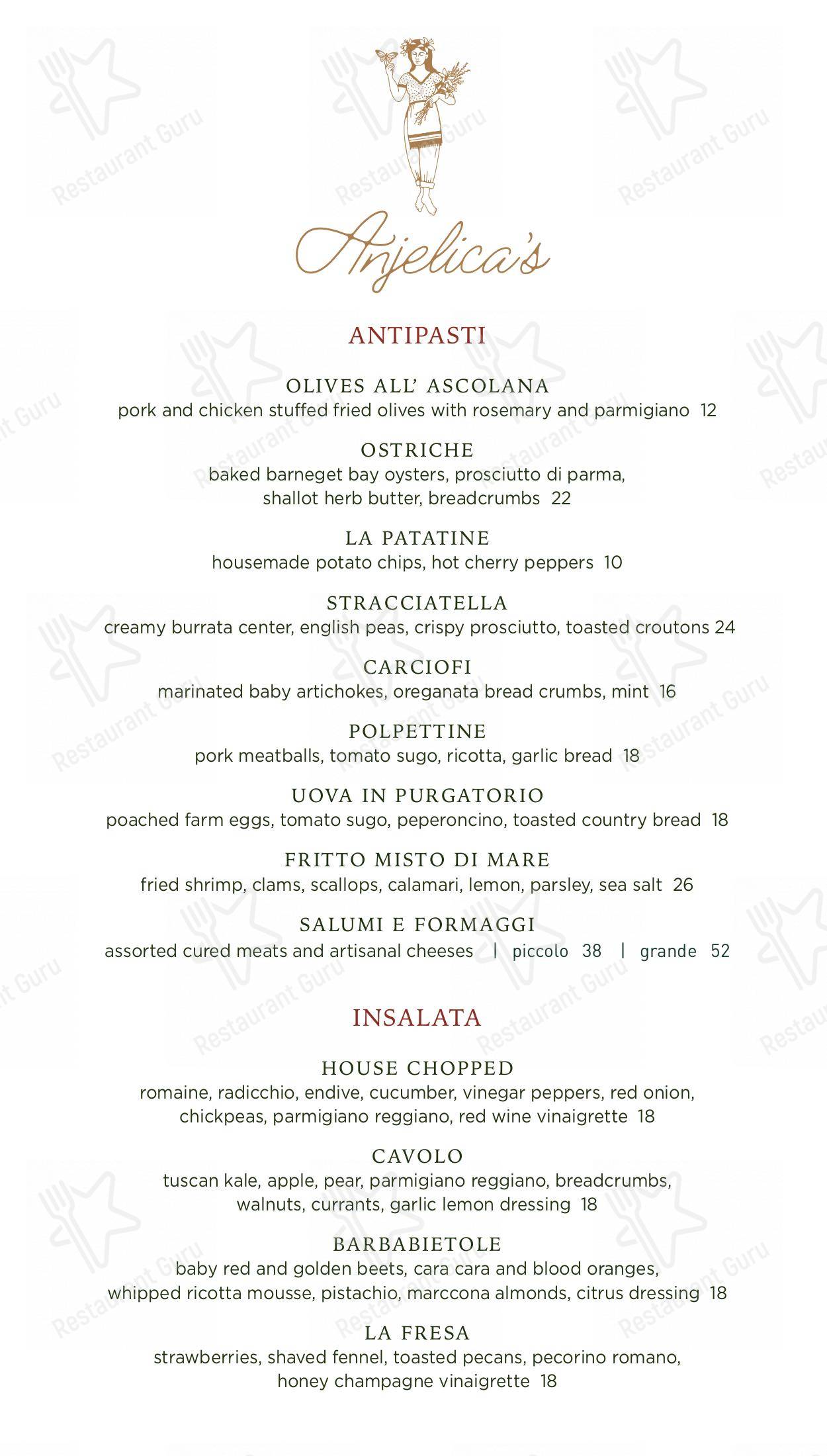 Menu at Anjelica's Restaurant, Sea Bright