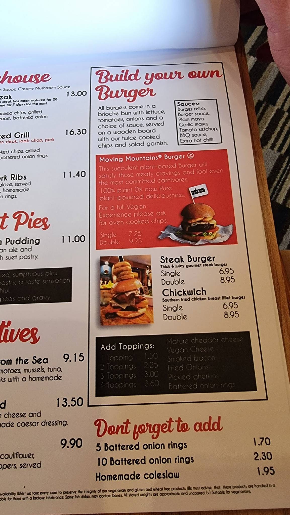 Menu at Sea Fish pub & bar, Conisbrough