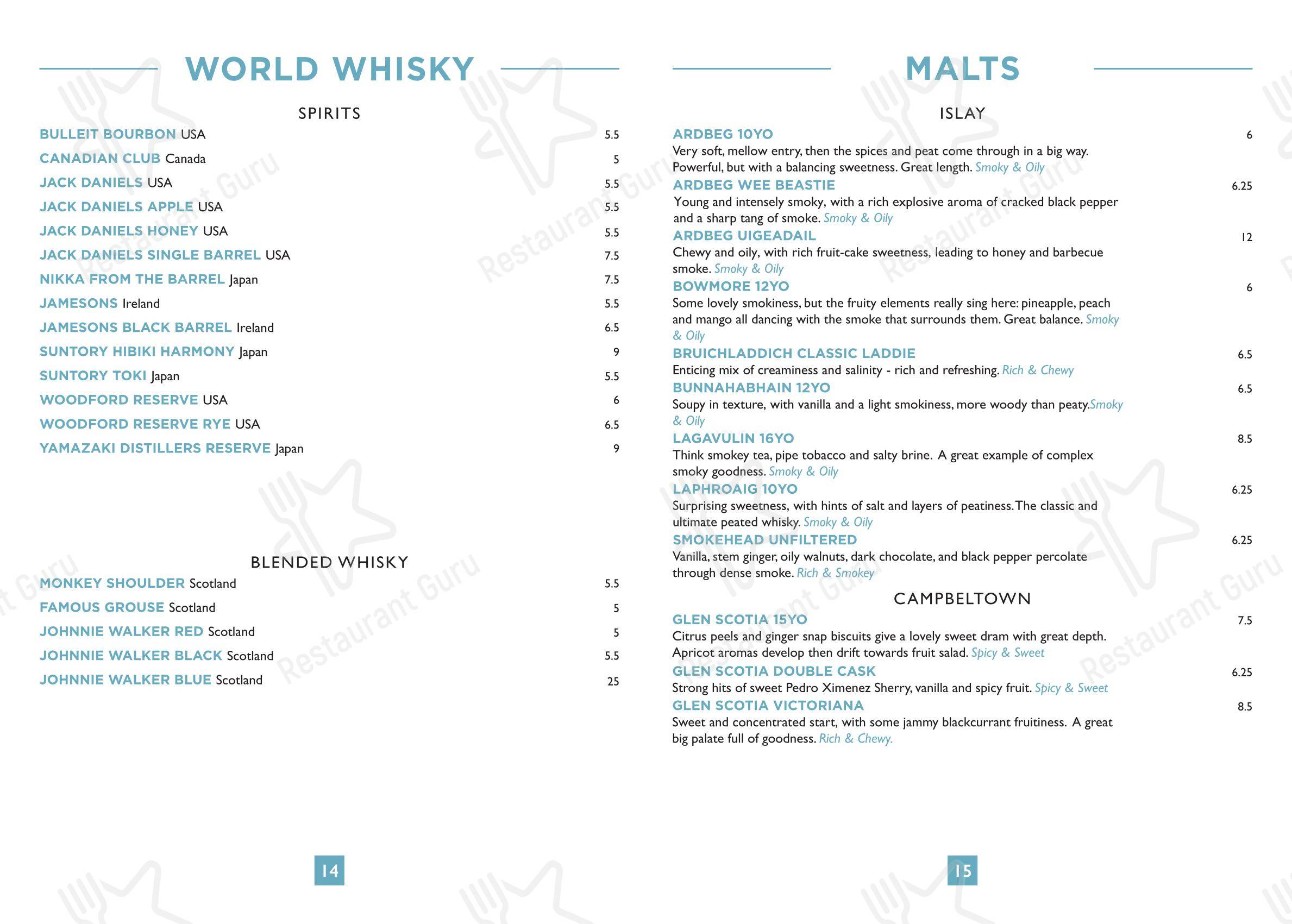 Menu at Sea-Salt restaurant, Falkirk