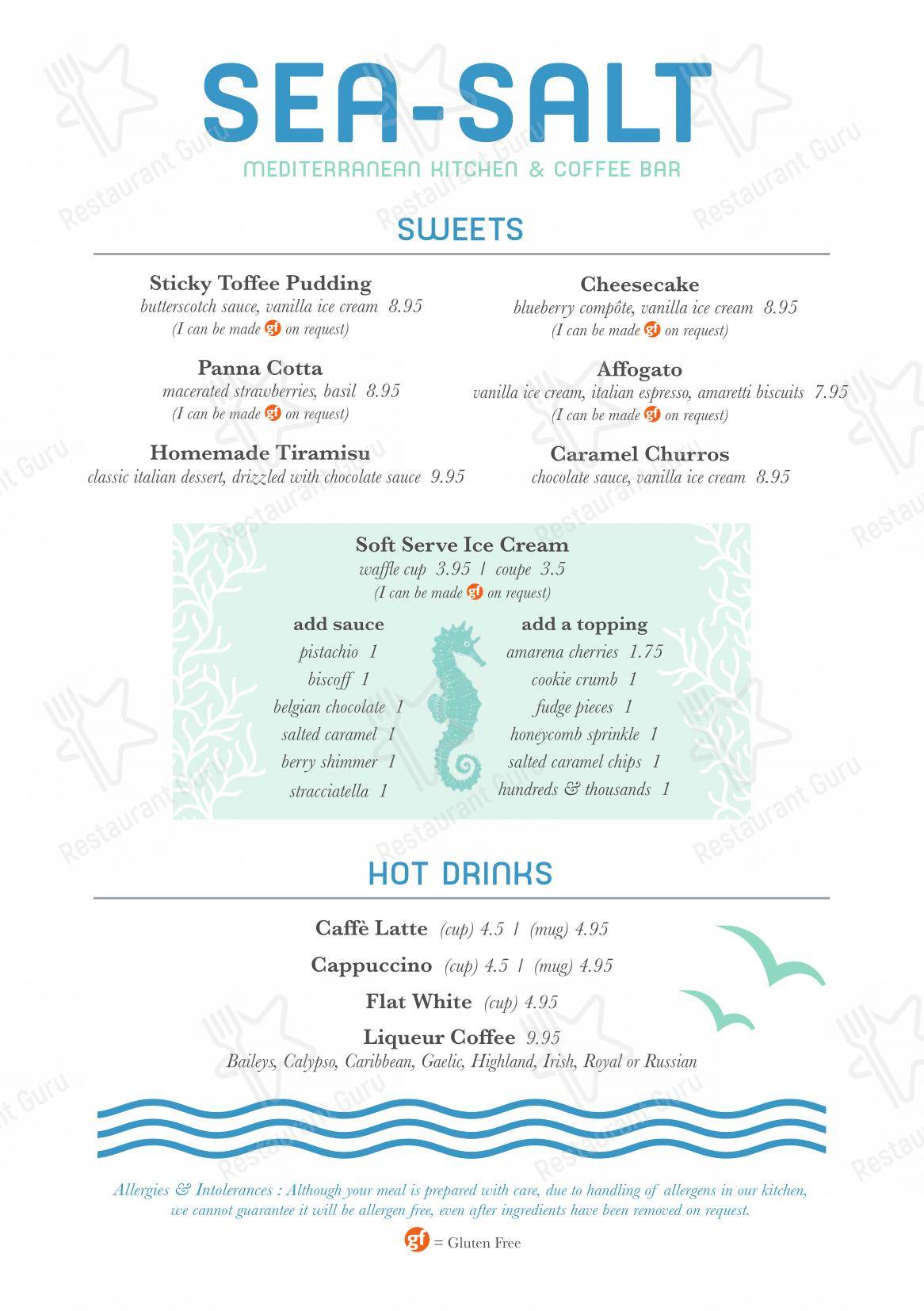 Menu at Sea-Salt restaurant, Falkirk