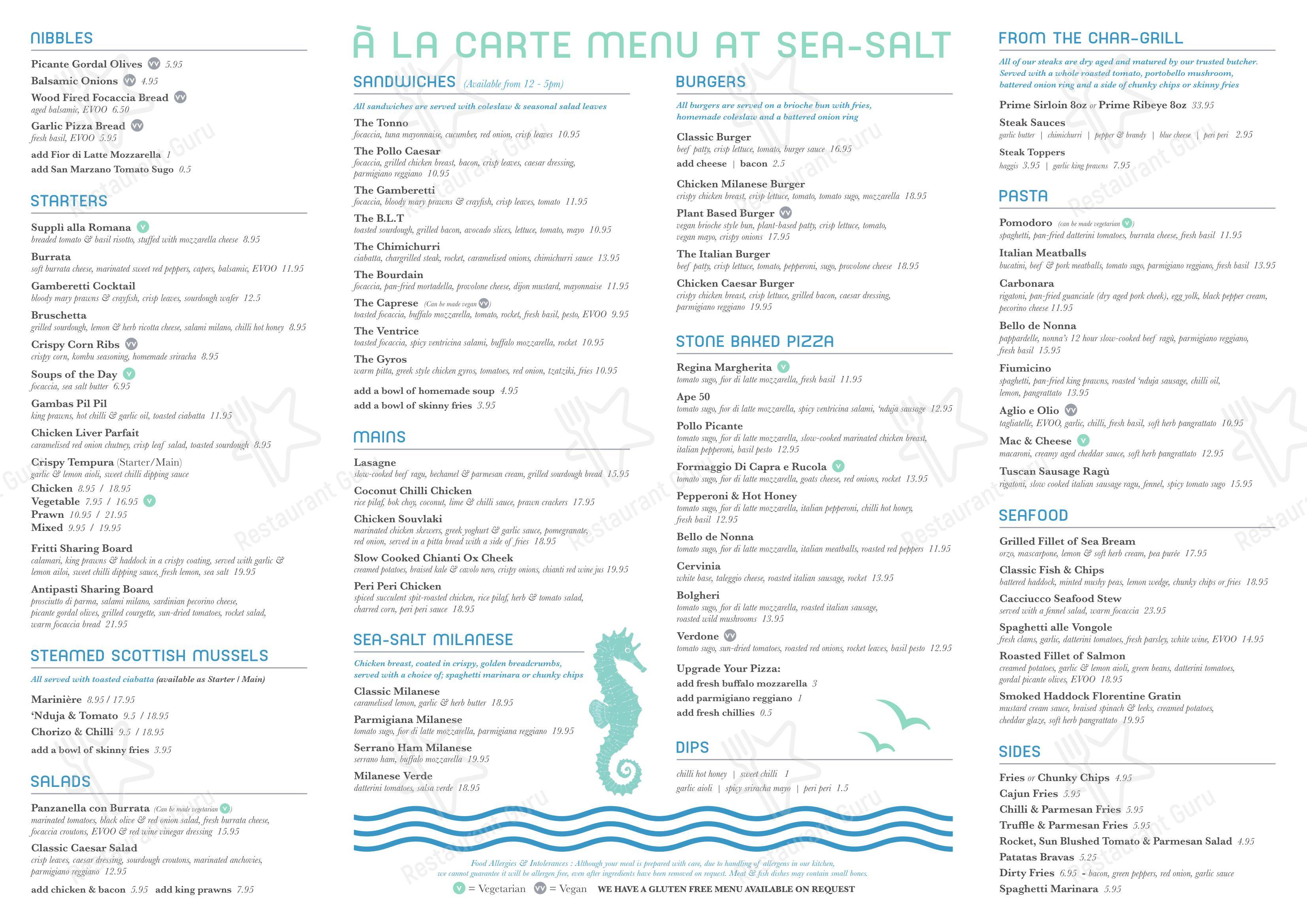 Menu at Sea-Salt restaurant, Falkirk