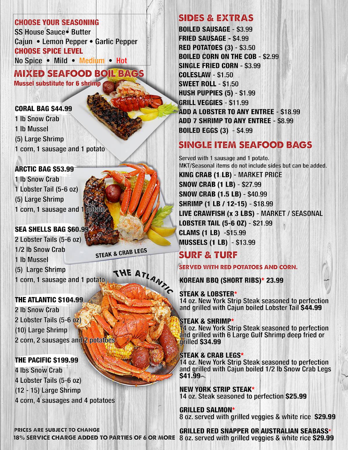 Menu at Seafood Shack restaurant, Marion