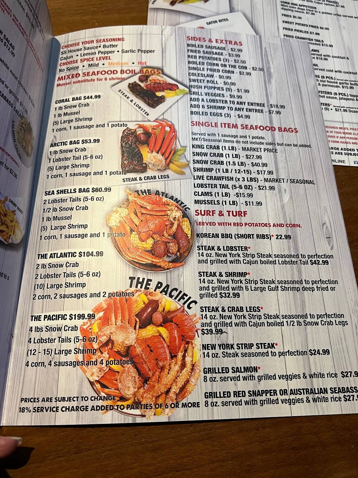 Menu at Seafood Shack restaurant, Marion