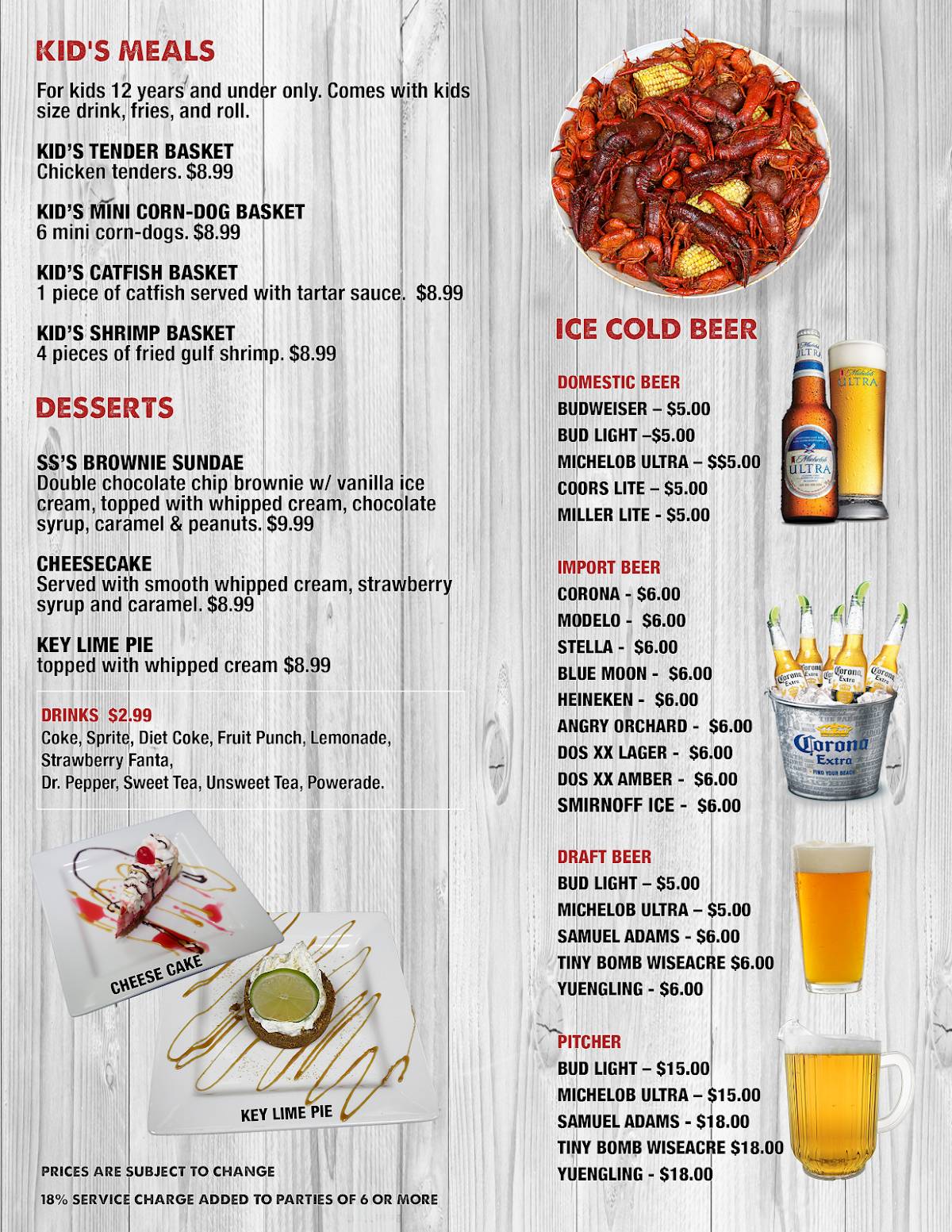 Menu at Seafood Shack restaurant, Marion