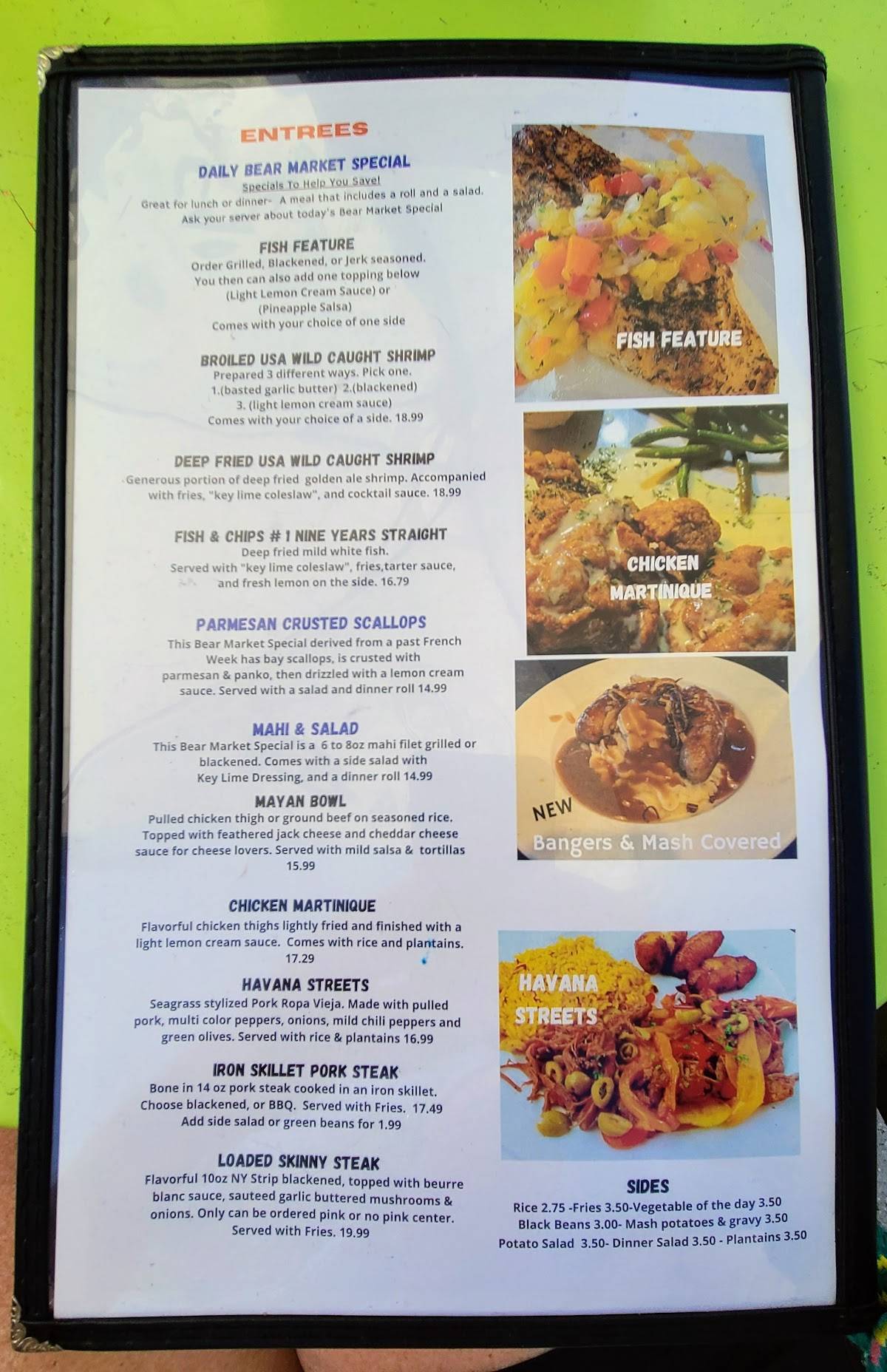 Menu at Seagrass Waterfront pub & bar, Homosassa