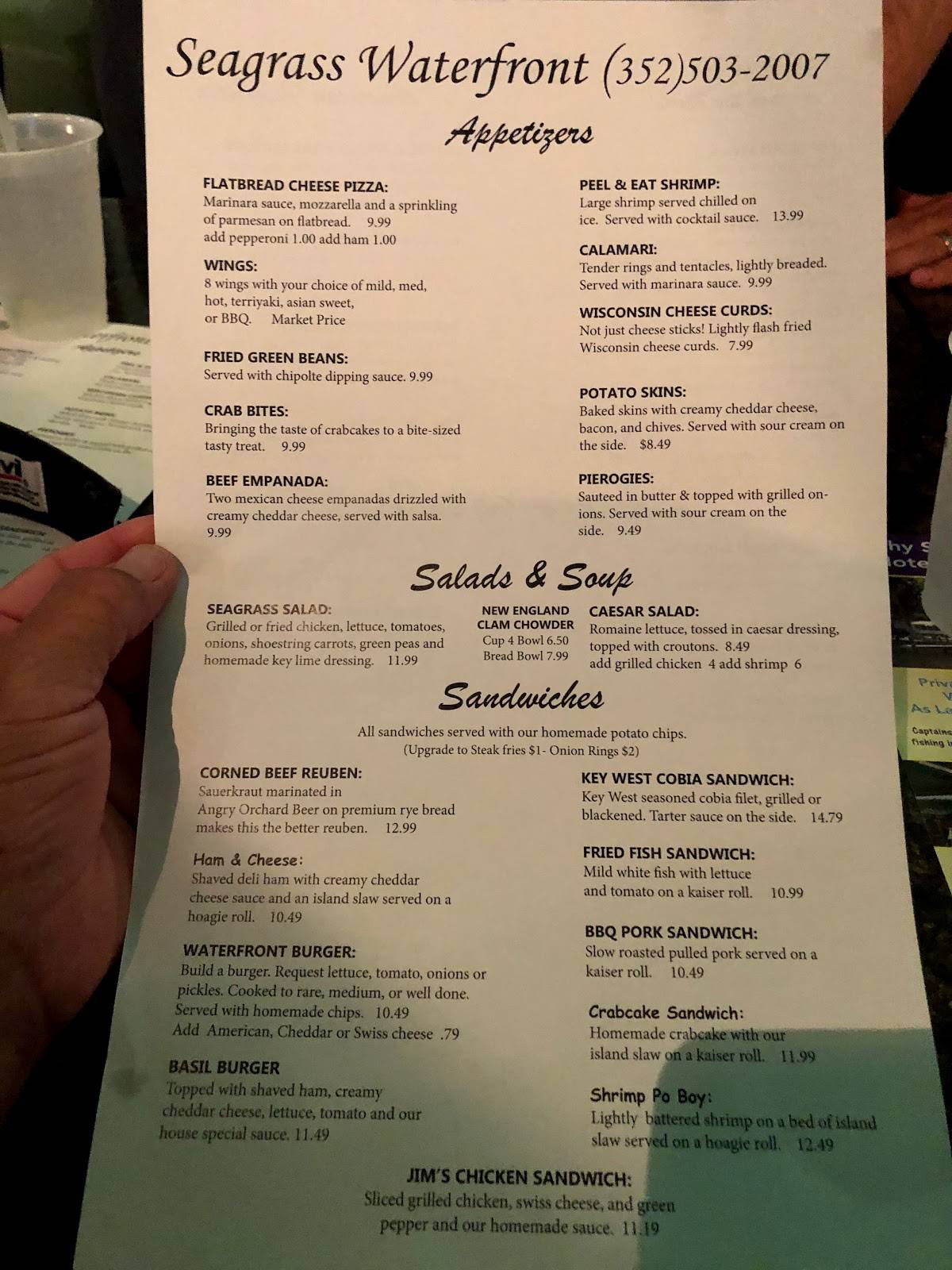 Menu At Seagrass Waterfront Pub And Bar Homosassa
