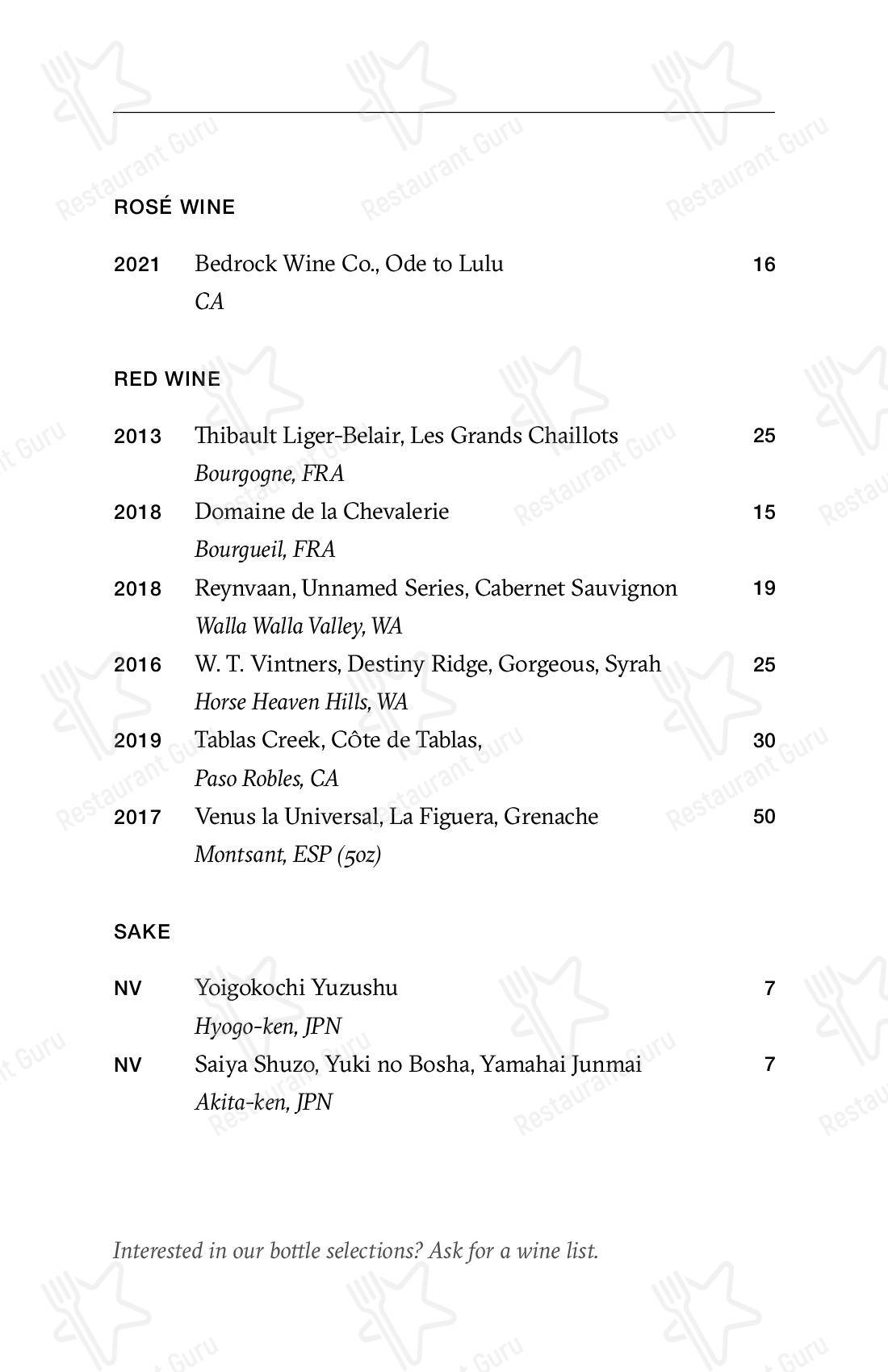 Menu at Canlis restaurant, Seattle