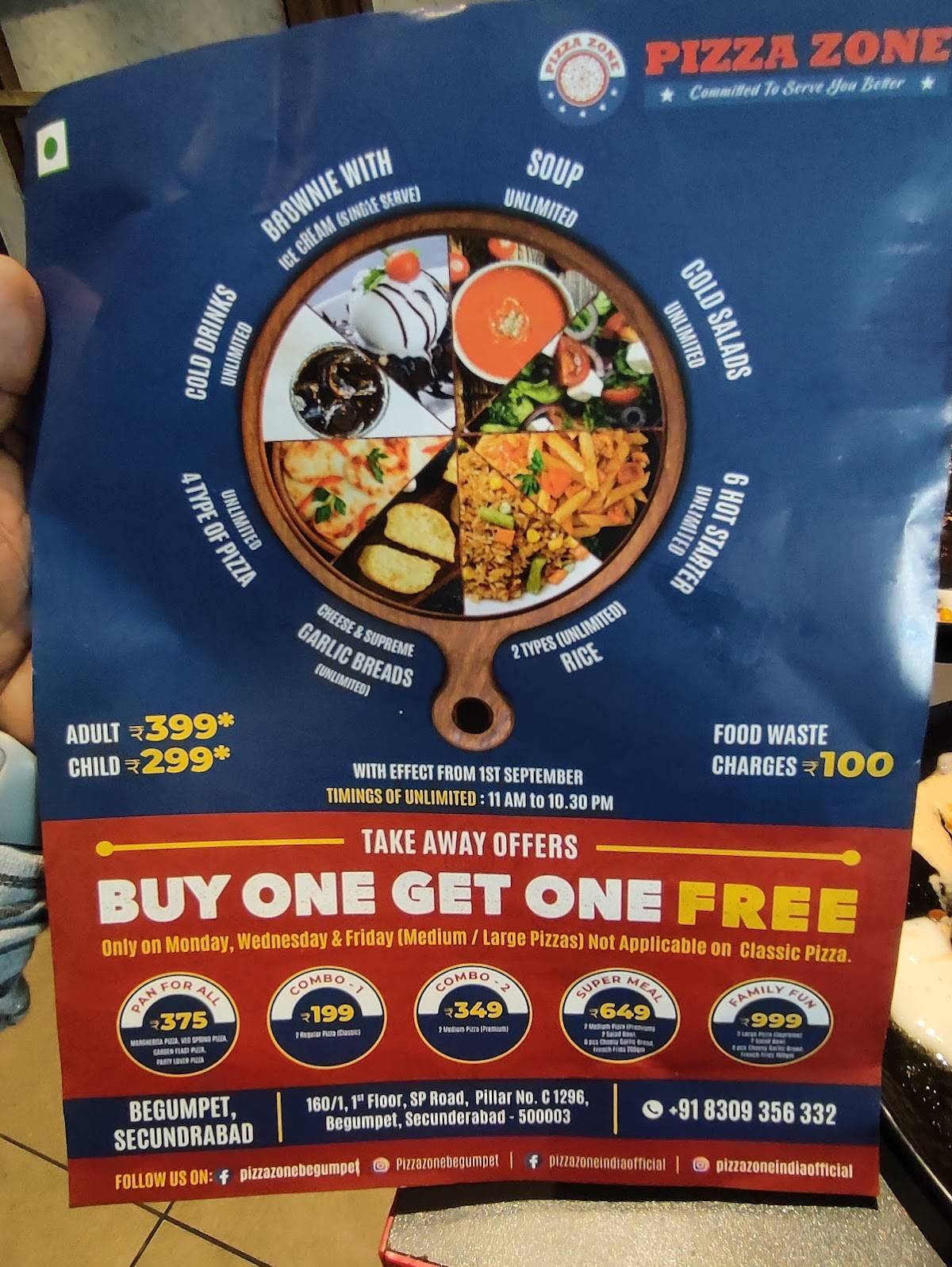 Menu at Pizza Zone Begumpet, Secunderabad, 160/1