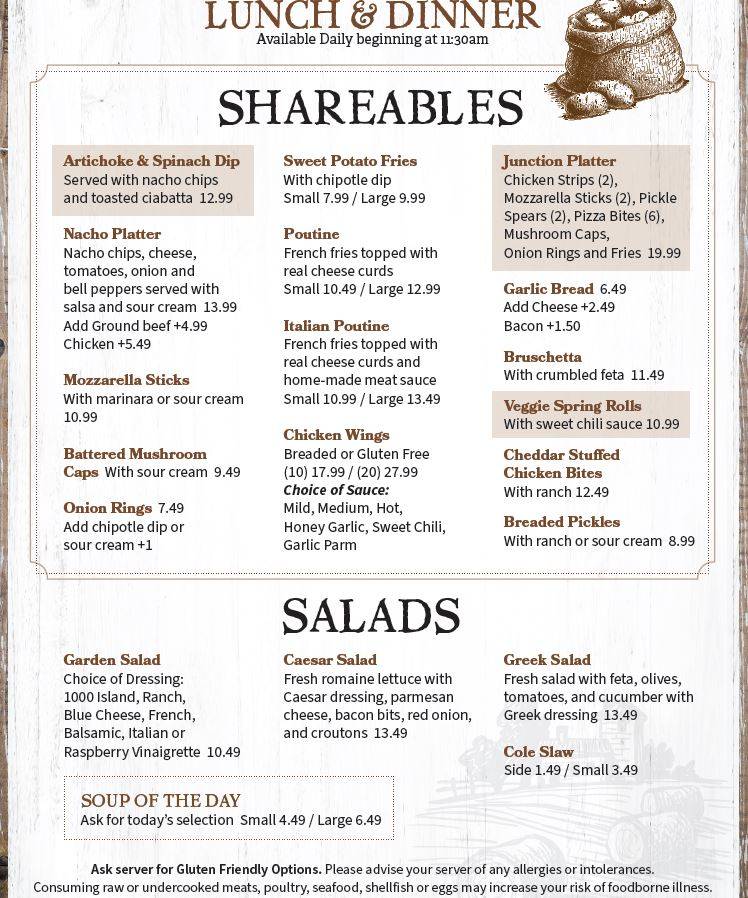 Menu at The Junction Family Restaurant, Seeley's Bay, 295 ON-15