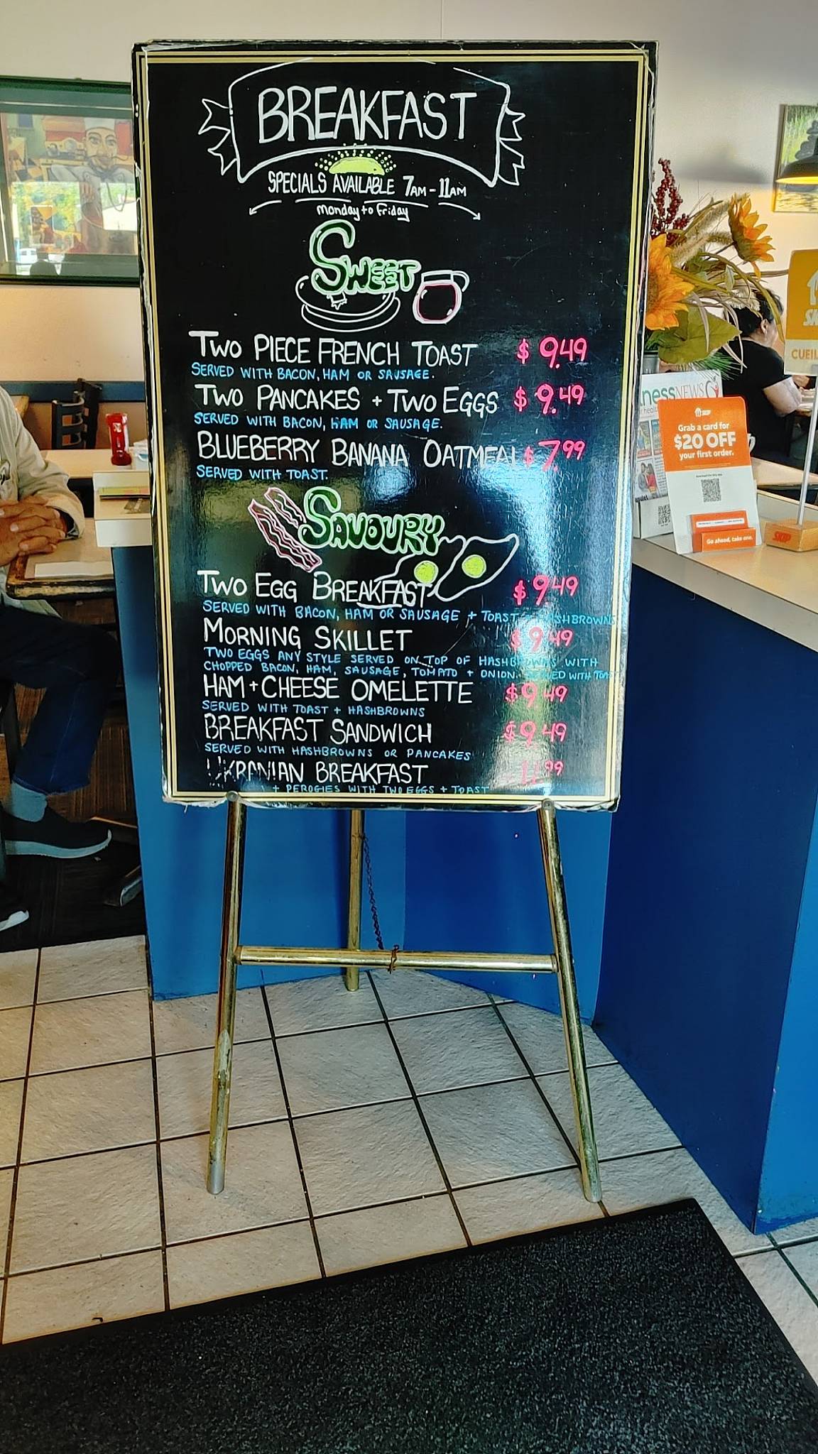 Menu at Seine River Cafe, Winnipeg