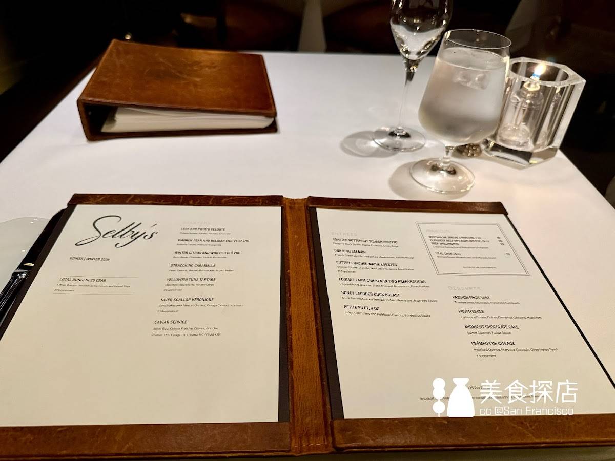 Menu at Selby's steakhouse, Redwood City