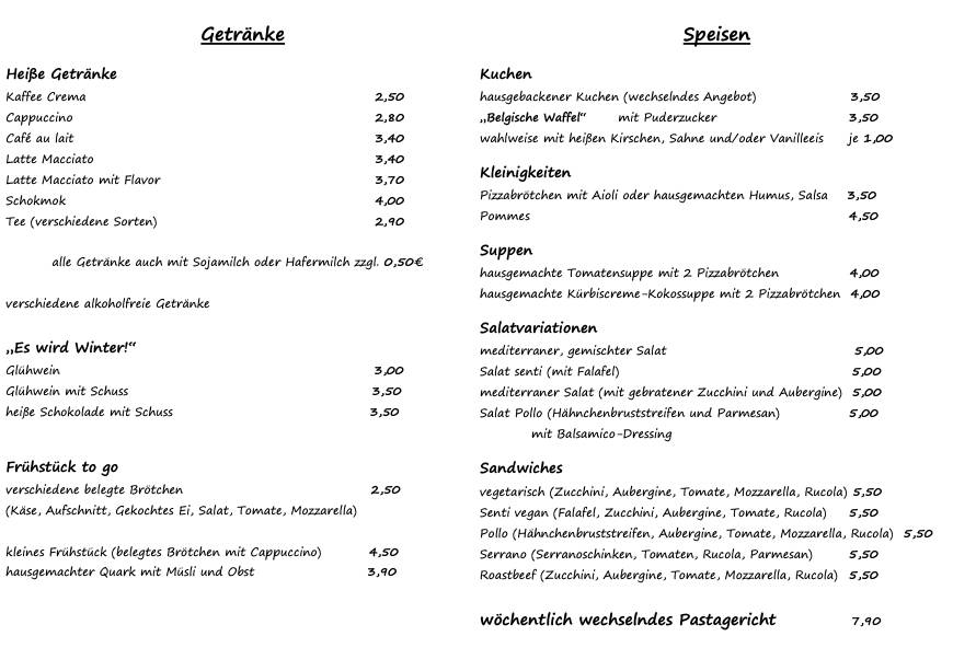 Speisekarte von Senti Café am Turm cafe, Münster