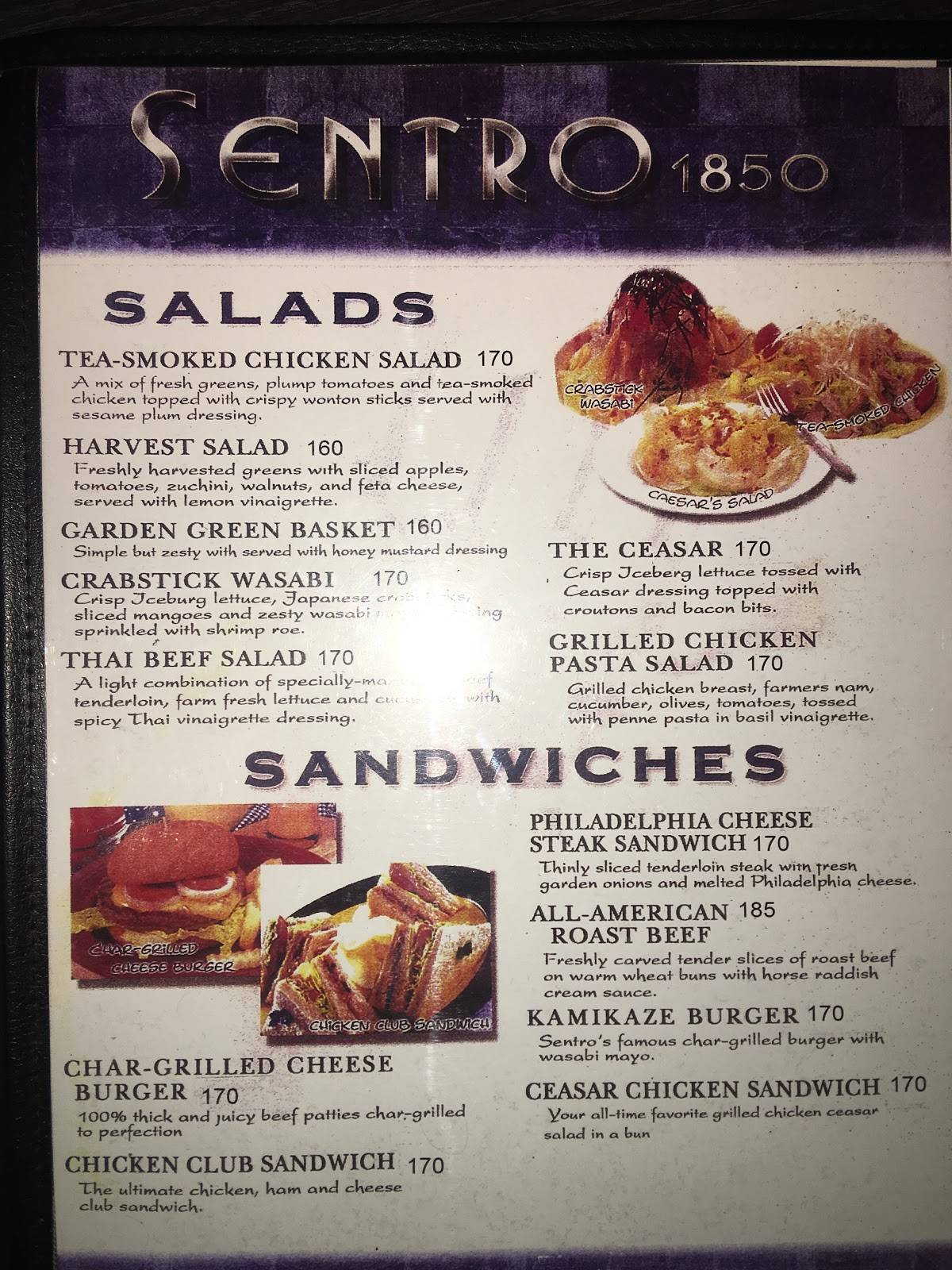 Menu at Sentro 1850 restaurant, Cagayan de Oro