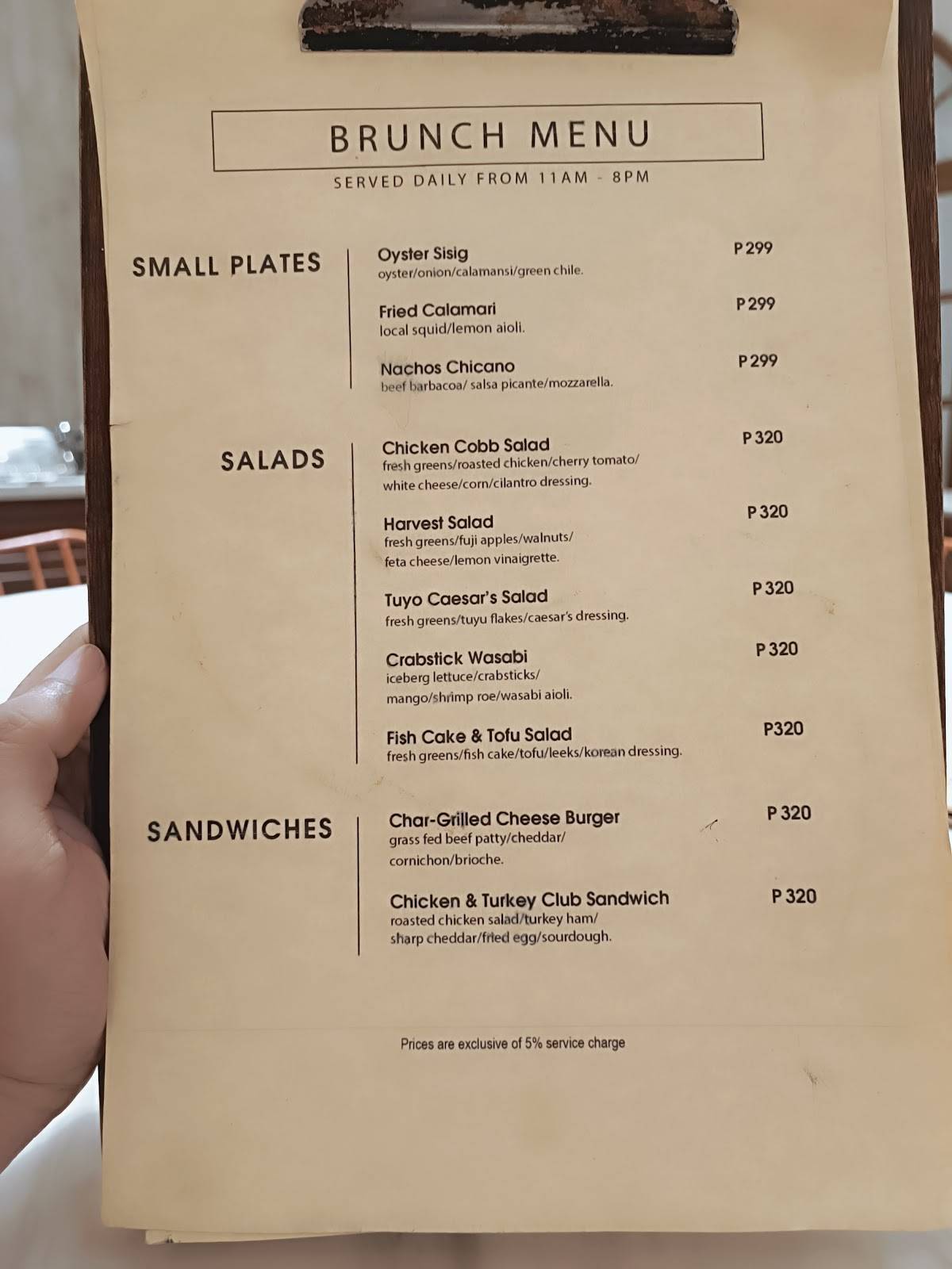 Menu at Sentro 1850 restaurant, Cagayan de Oro