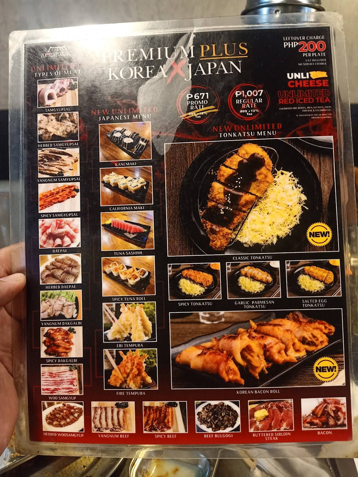 Menu at Seoulgyupsal BGC restaurant, Taguig