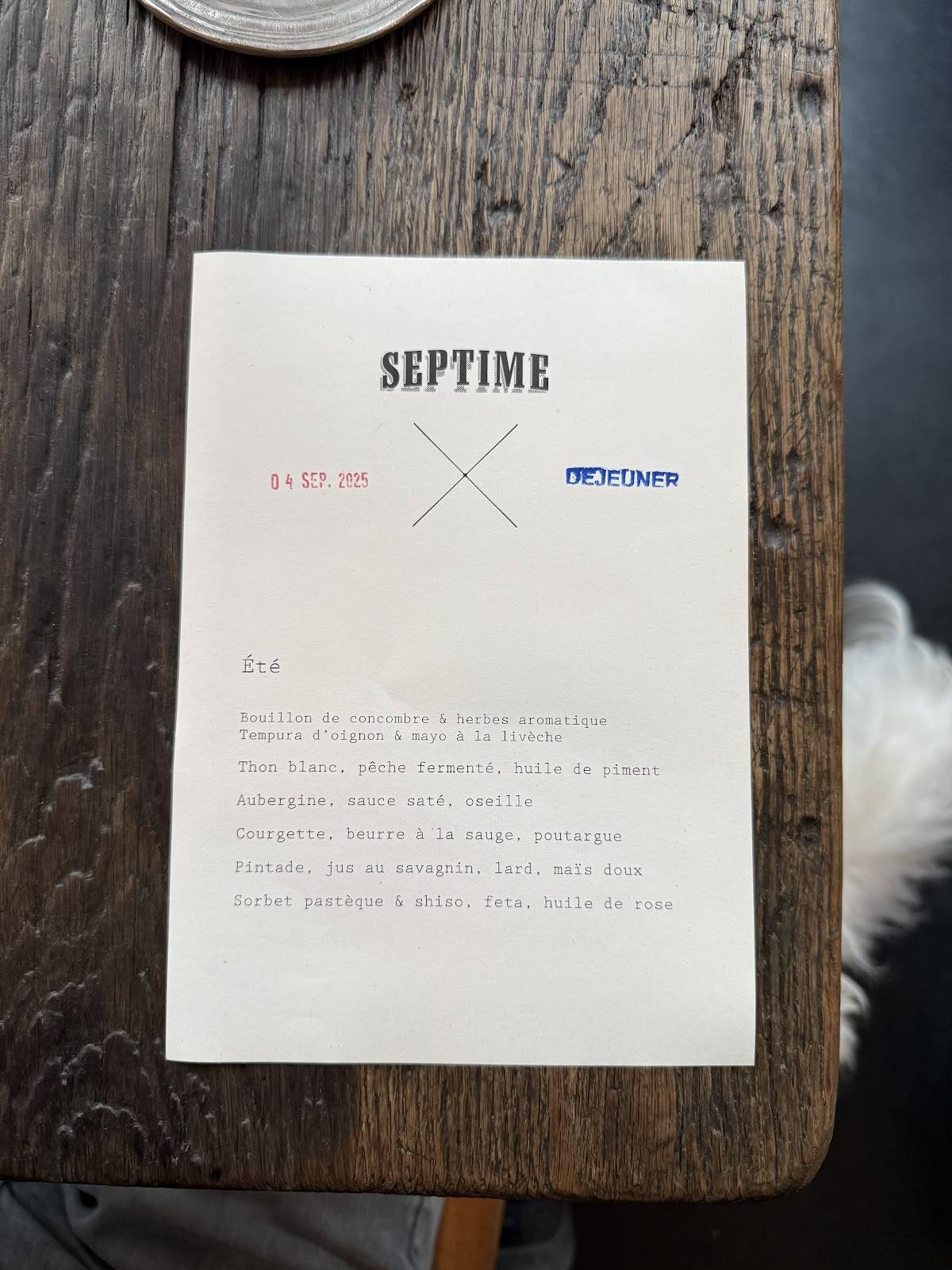 Menu au Septime restaurant, Paris, 80 Rue de Charonne