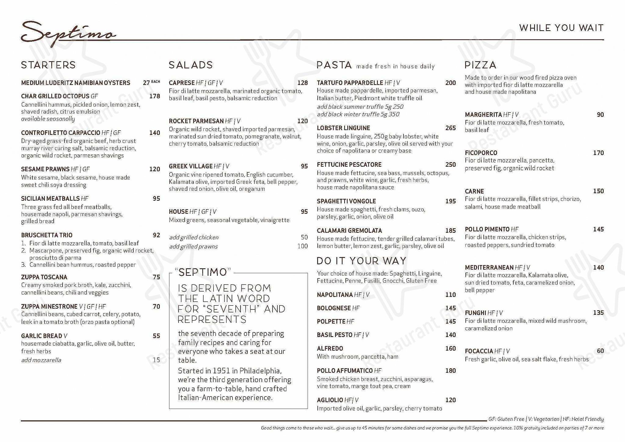 Menu at Septimo Italian Market & Restaurant, Sandton