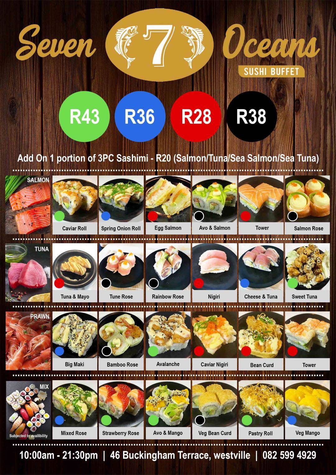 Menu at Seven Oceans Durban North restaurant, Durban