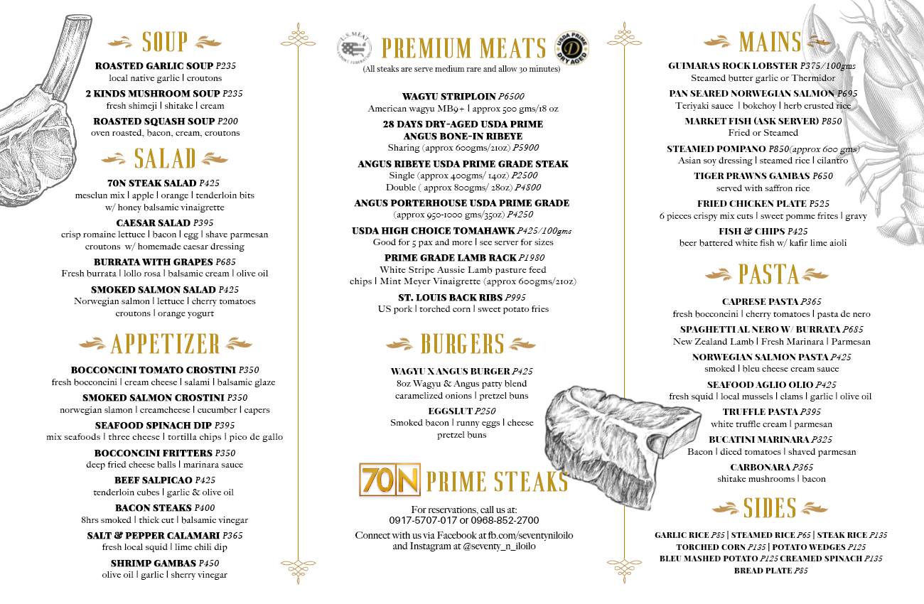 Menu at Seventy N Coffee + Drinkery restaurant, Iloilo City, Diversion Rd