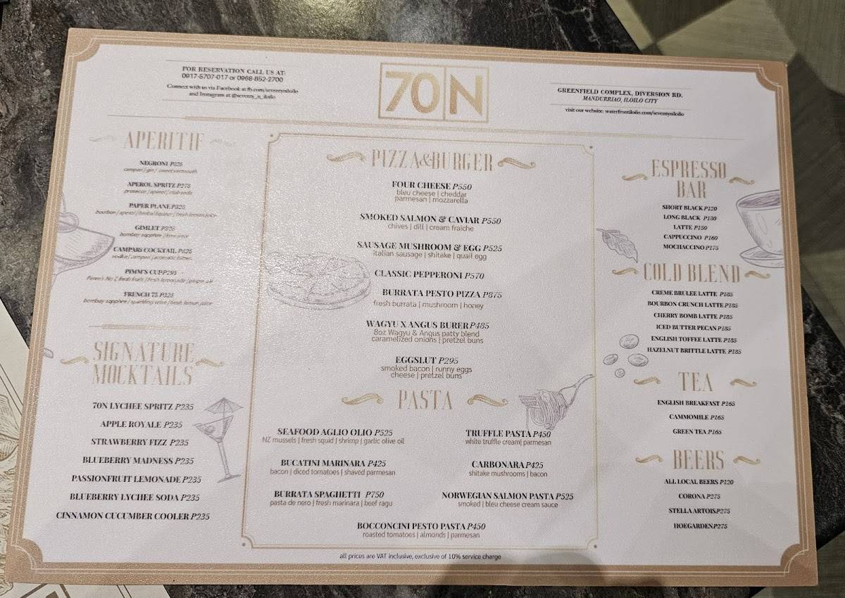 Menu at Seventy N Coffee + Drinkery restaurant, Iloilo City, Diversion Rd