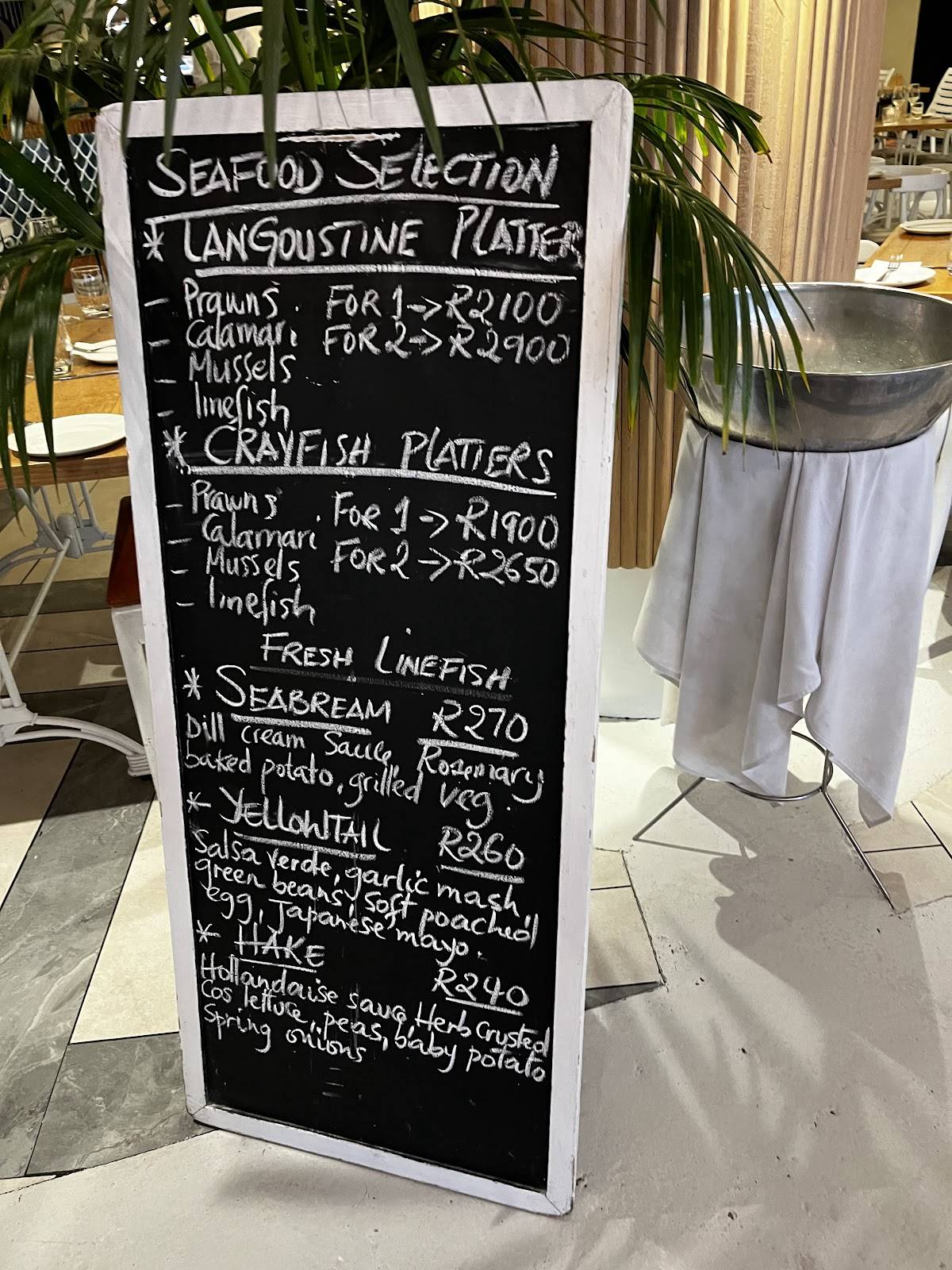 Menu at Sevruga Restaurant, Cape Town