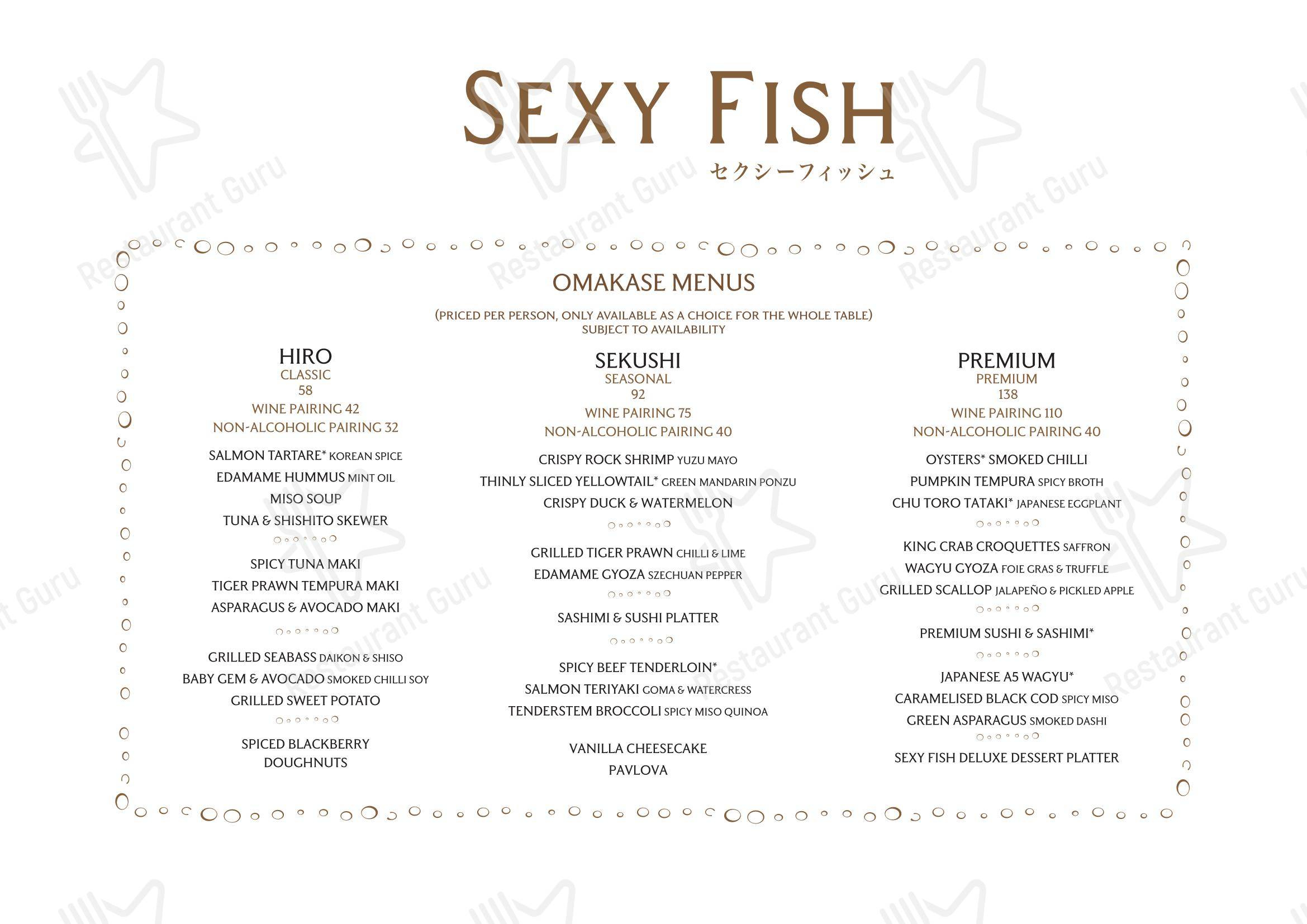 Menu at Sexy Fish Mayfair restaurant, London, Berkeley Square House