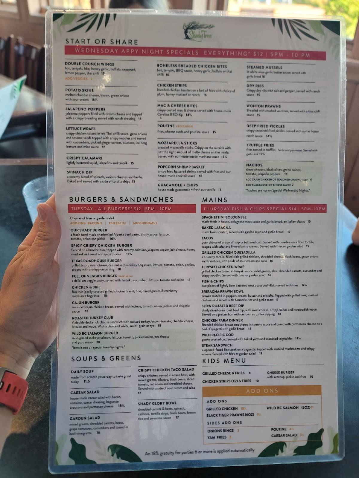 Menu at Shady Tree pub & bar, Squamish, Government Rd