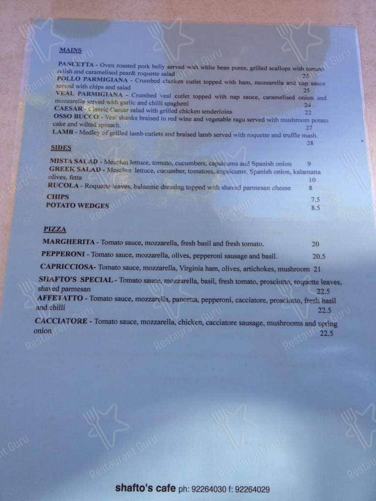 Menu at Shafto Lane pub & bar, Perth