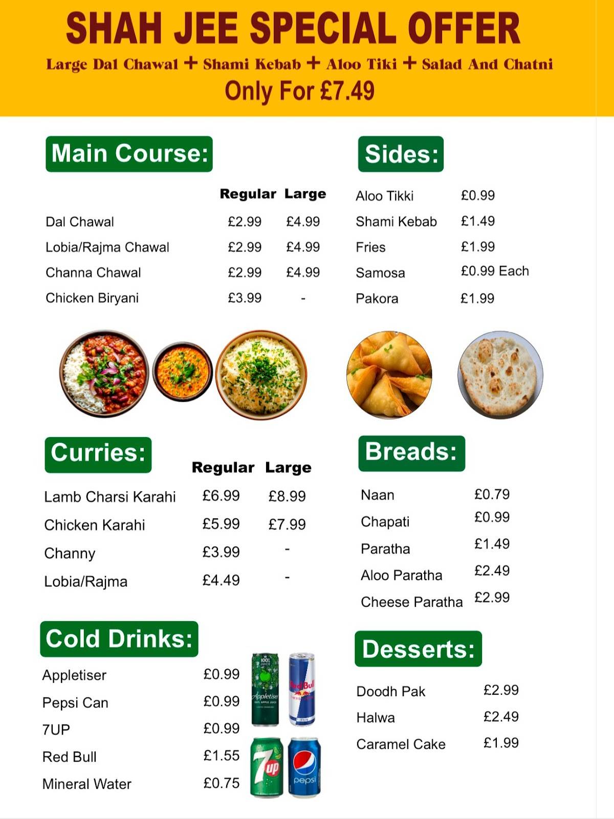 Menu at Shah Jee Dhaba restaurant, Hayes