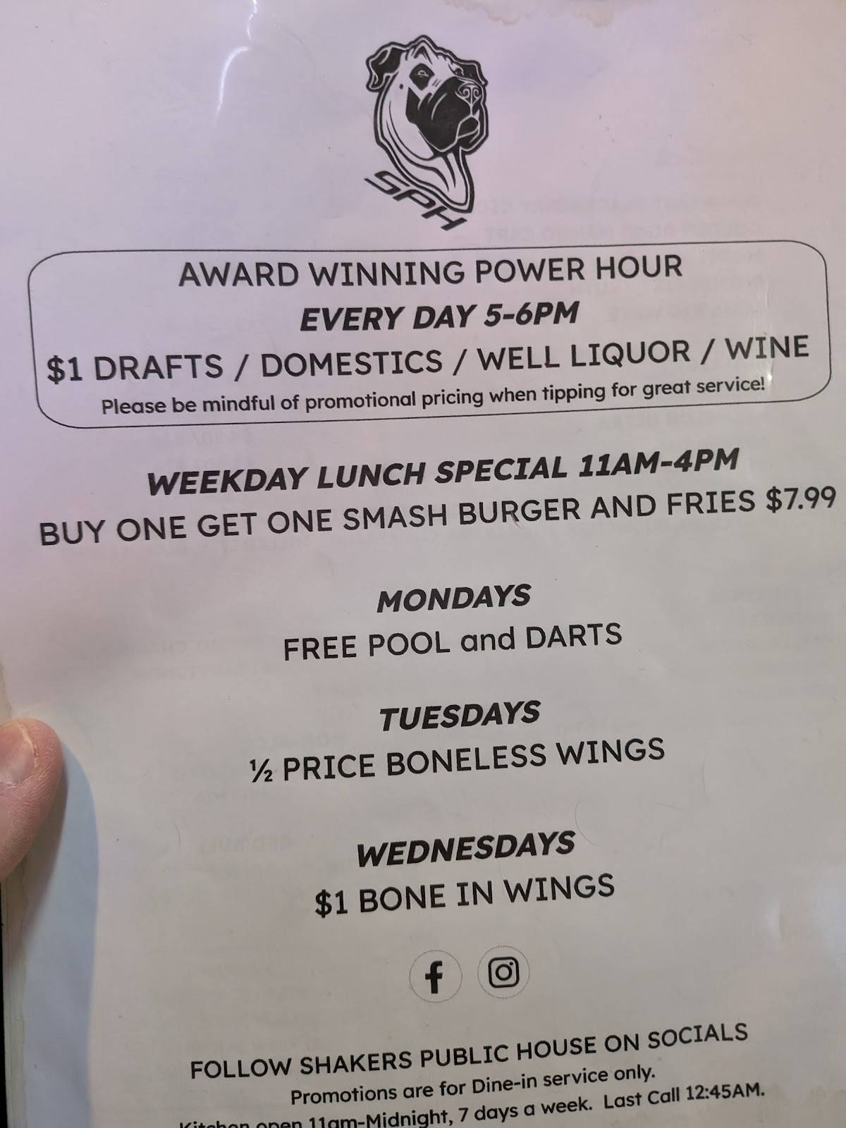 Menu at Shakers Public House, Worthington