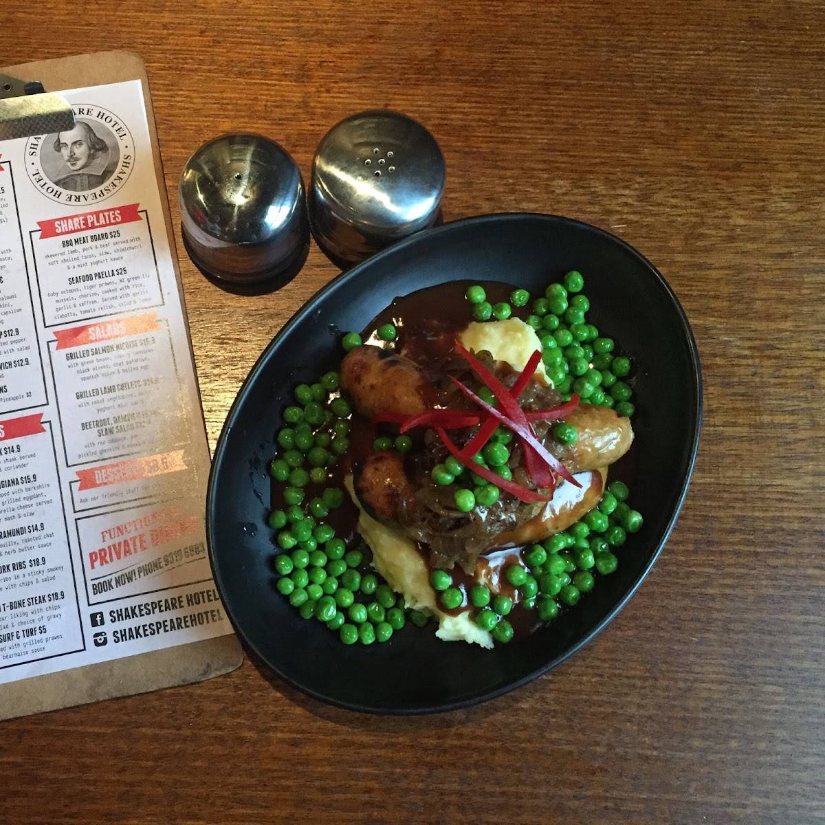 Menu at Shakespeare Hotel pub & bar, Sydney