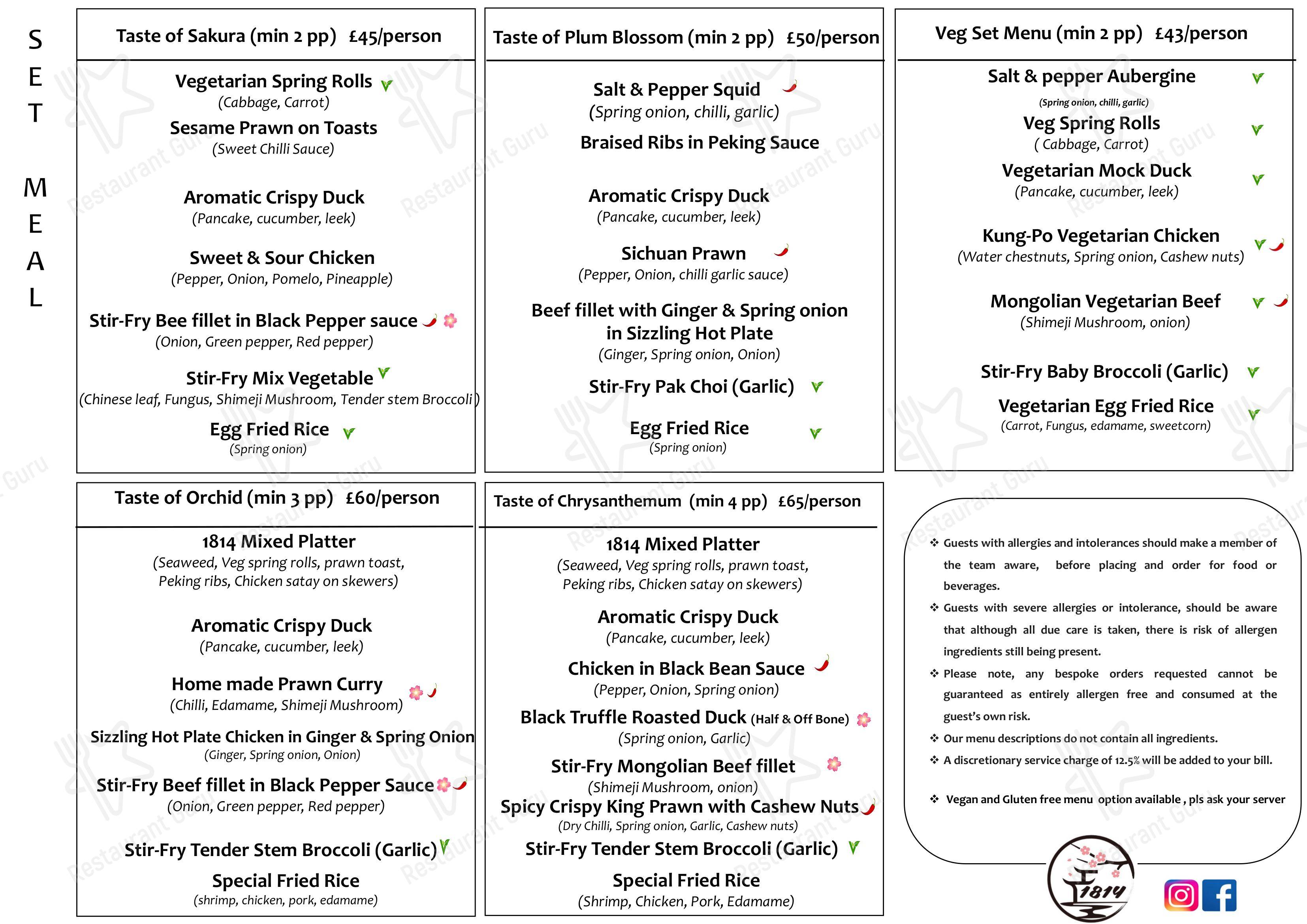 Menu at Shanghai 1814 Restaurant, Southampton