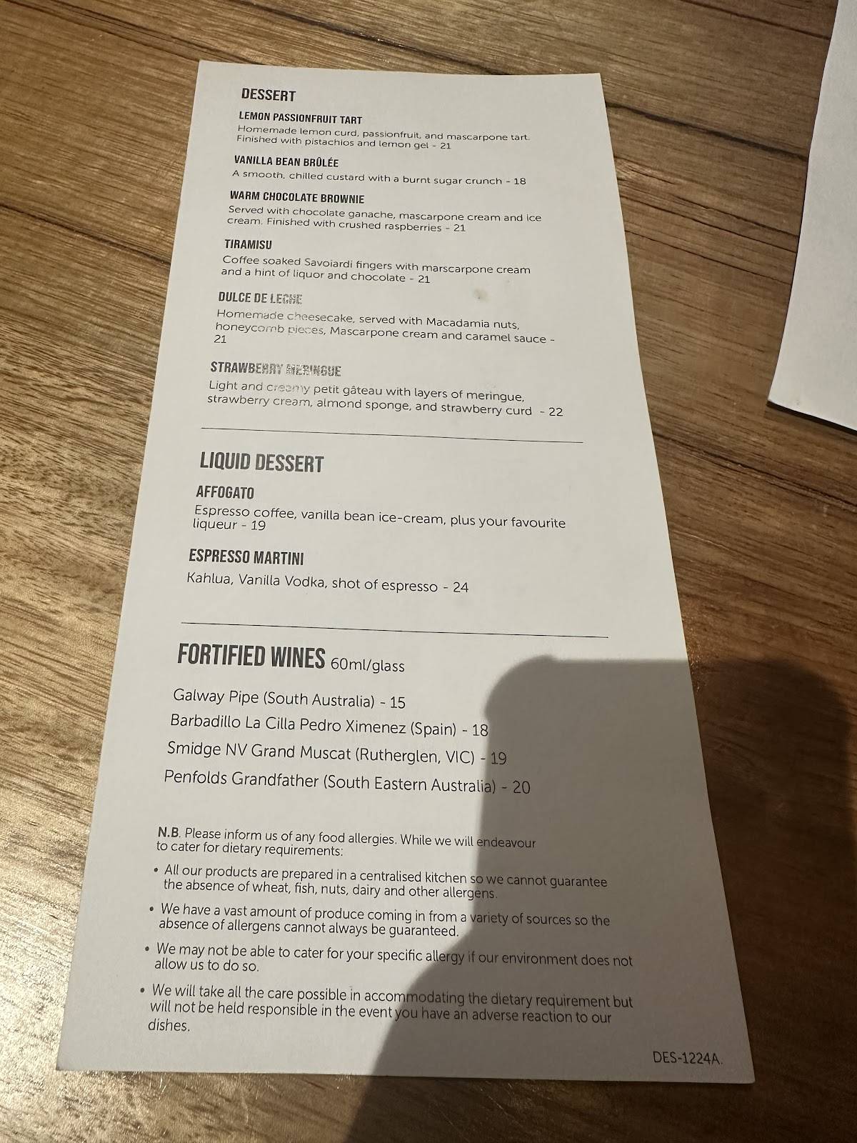 Menu at Shanikas Berwick restaurant, Berwick
