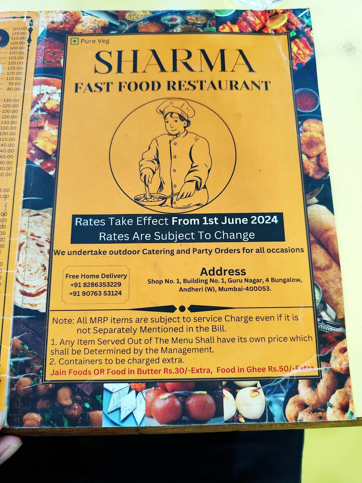 Menu at Sharma Dairy & Fast Food Restaurant, Mumbai, 1
