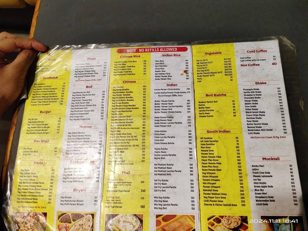 Menu at Sharma Vishnu Fast Food, Bhopal, plot no.9