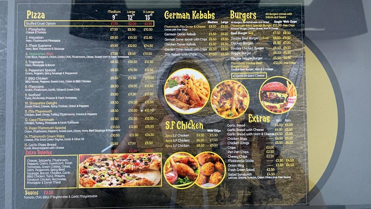 Menu at Pizza Boss pizzeria, Shawbury
