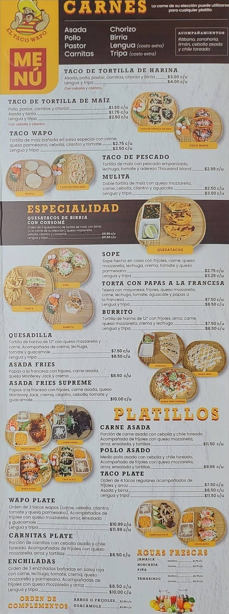Menu at Taco wapo restaurant, Shelbyville