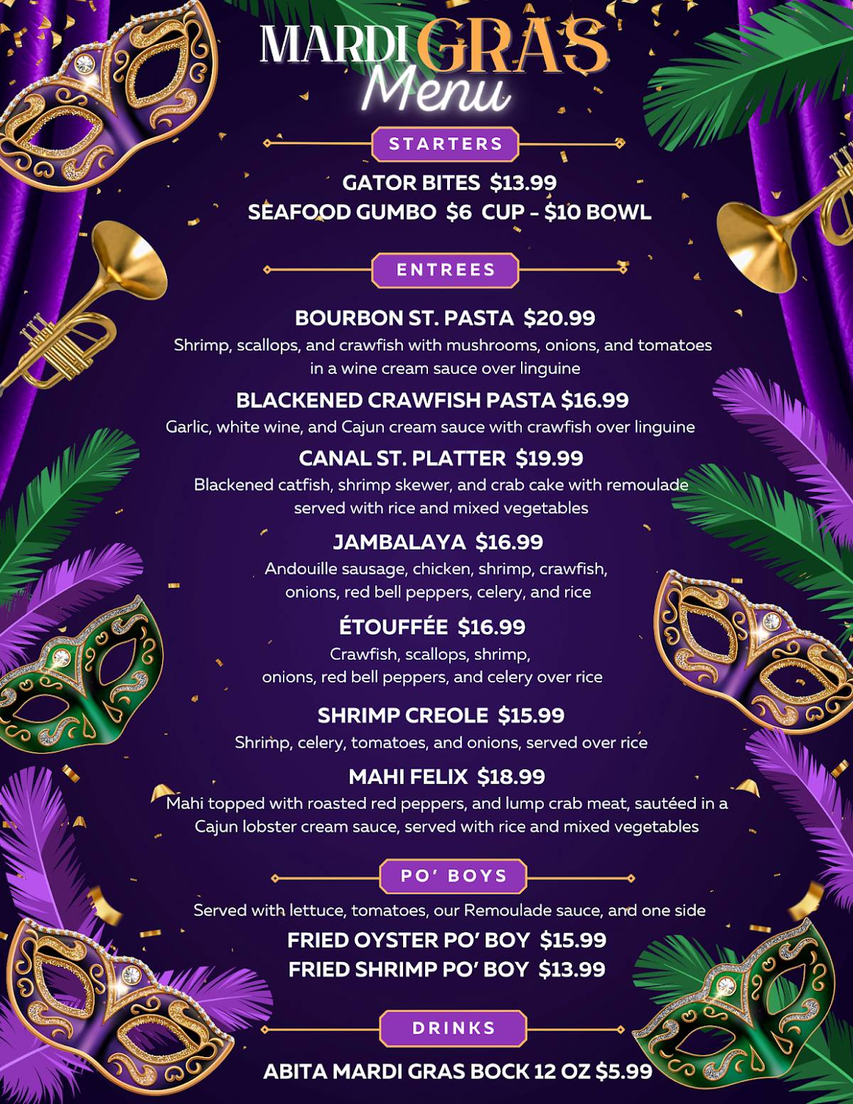 Menu at Shells of Melbourne restaurant, Melbourne