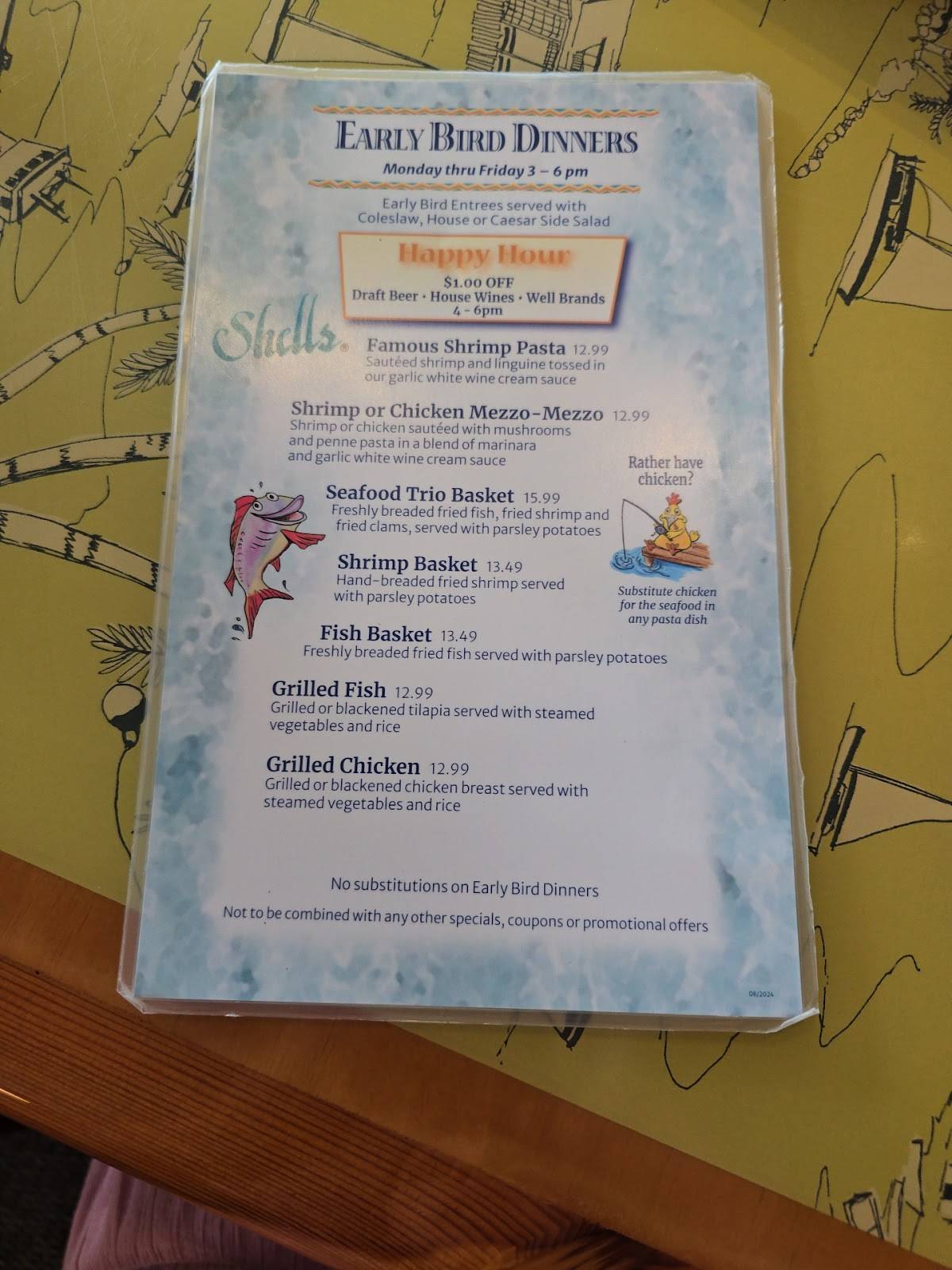 Menu at Shells of Melbourne restaurant, Melbourne