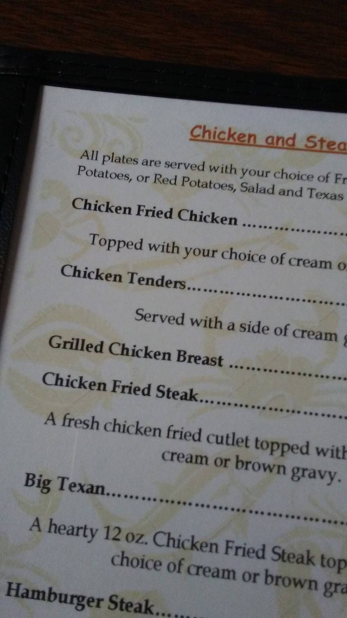Menu at Sherry's Texan Seafood Restaurant, San Antonio, Pleasanton Rd