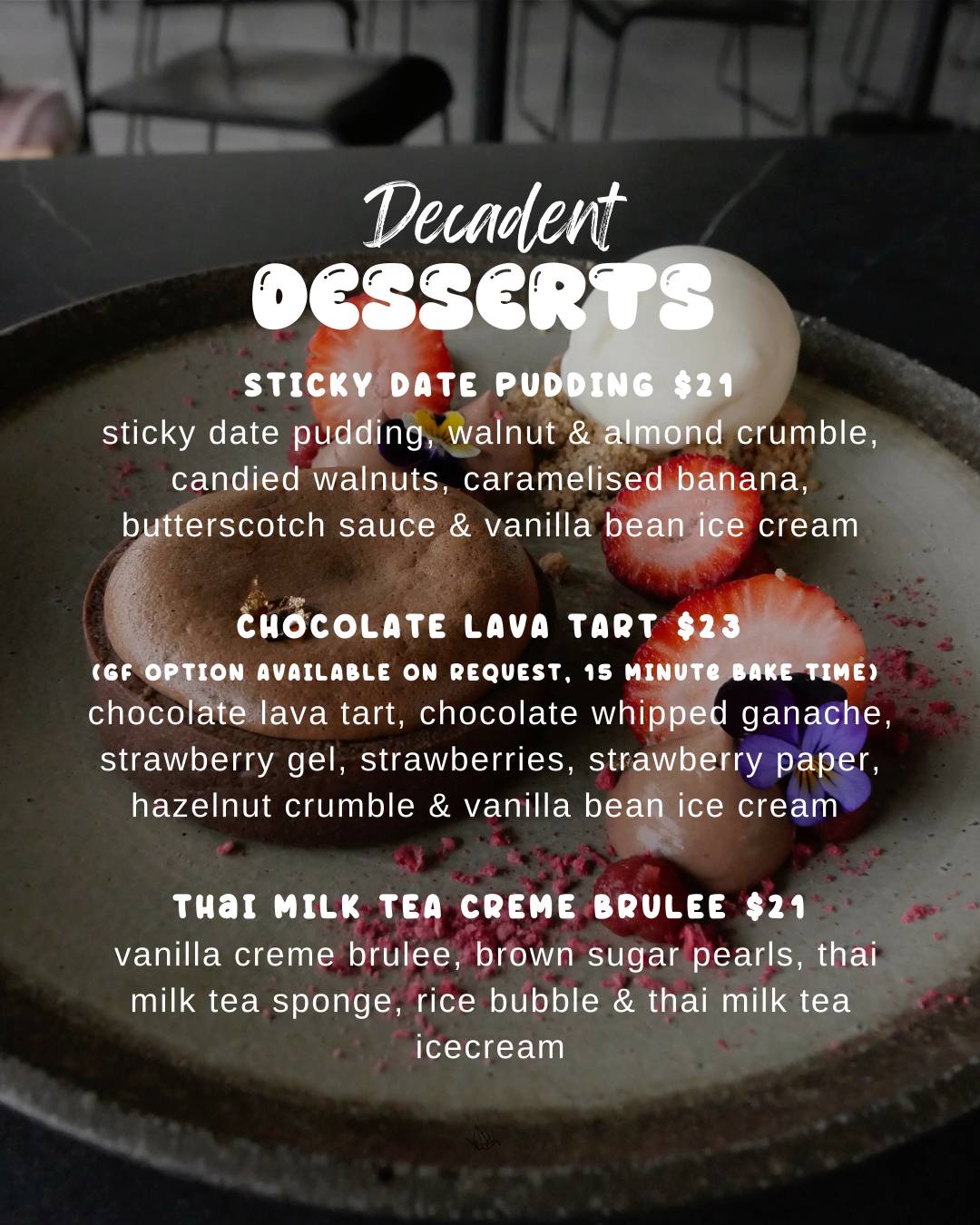Menu at Shibui Dessert Bar, Adelaide